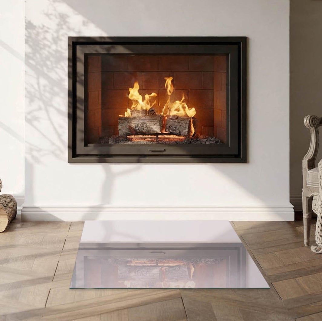 Lastra in vetro per camino, protezione del pavimento, design moderno ...