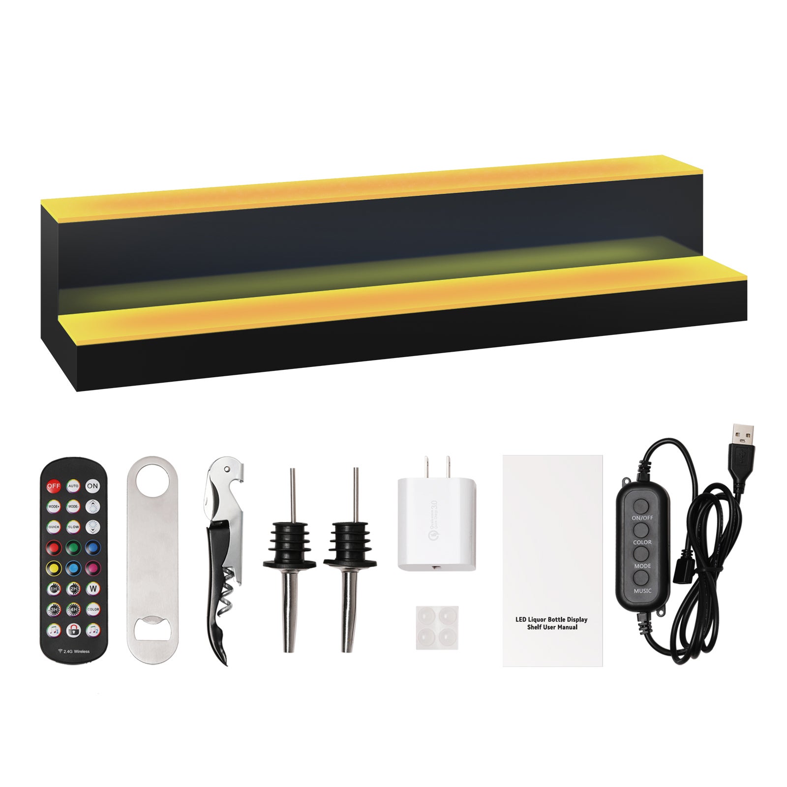 Présentoir bouteilles alcool SucceBuy 76,2cm 2 niveaux éclairage LED support whisky 2étapes ...