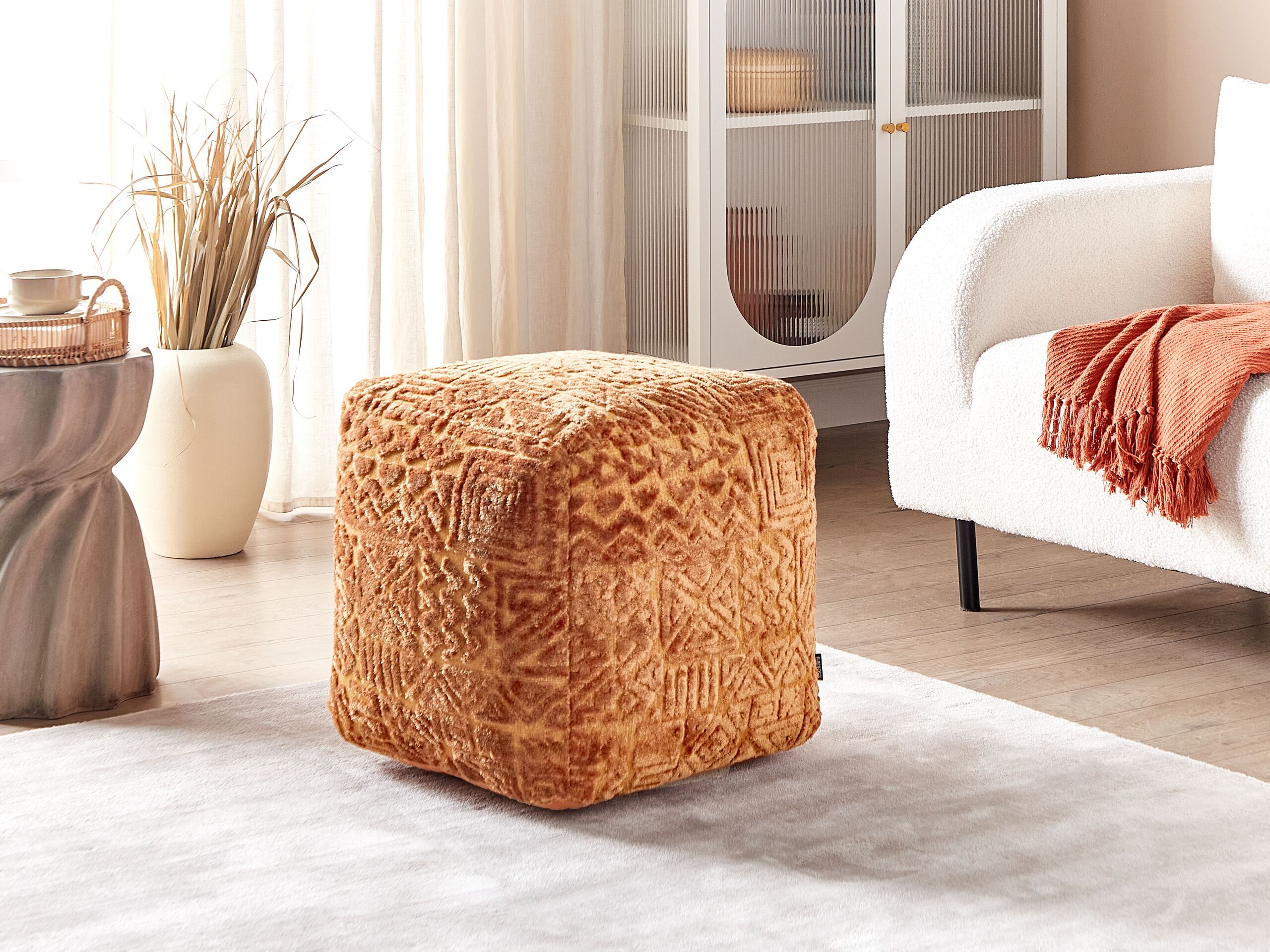 Pouf marron doré à motif géométrique SANAWAN | Leroy Merlin