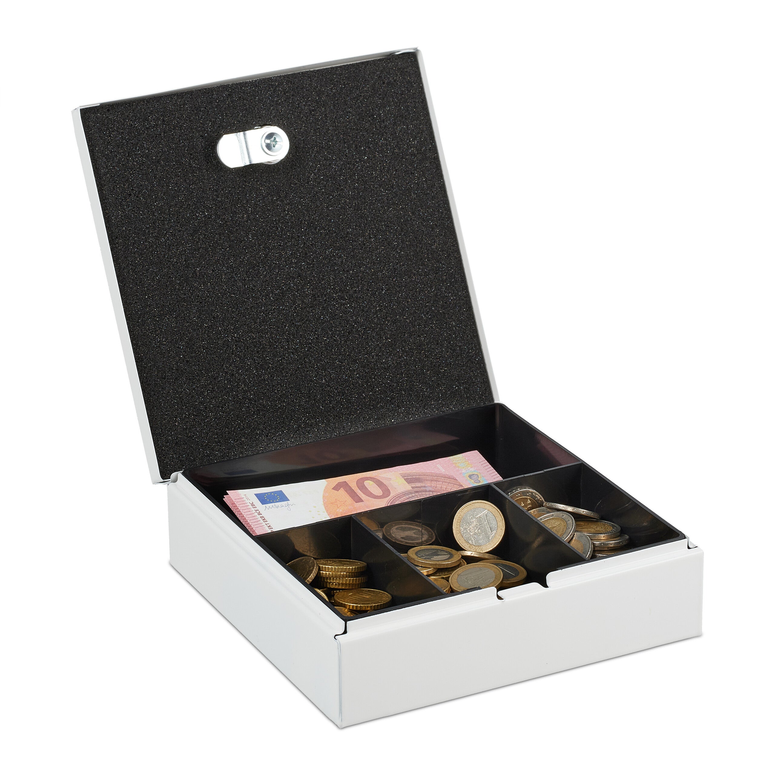 Relaxdays Caisse à monnaie, verrouillable, compartiment amovible divisé ...
