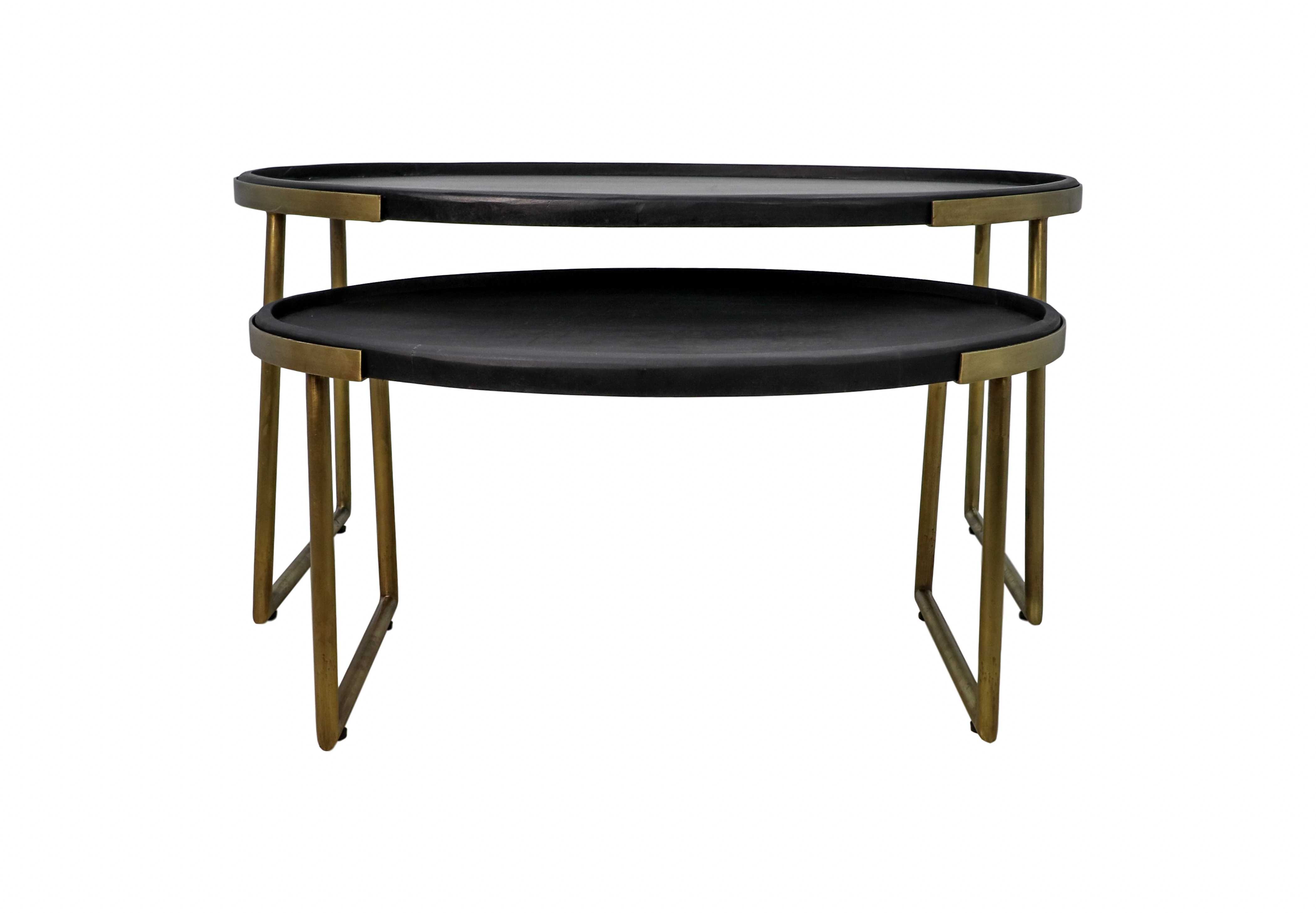 2 Tables basse ovale noir et or 90 x 60 x 45/70 x 50 x 35 cm - HSM ...