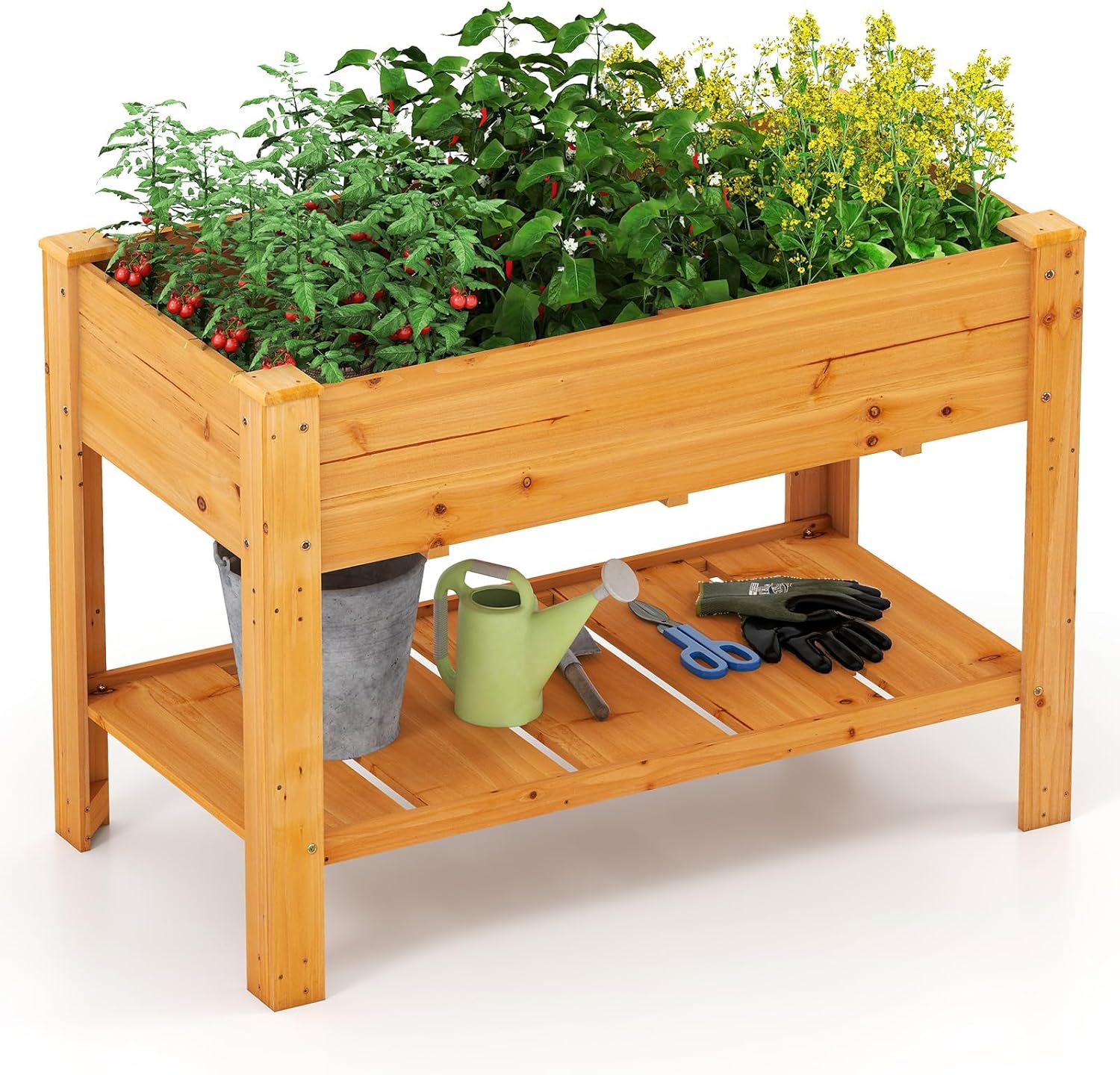 Cama de Jardín Elevada de Madera, Jardinera Elevada con Estante ...