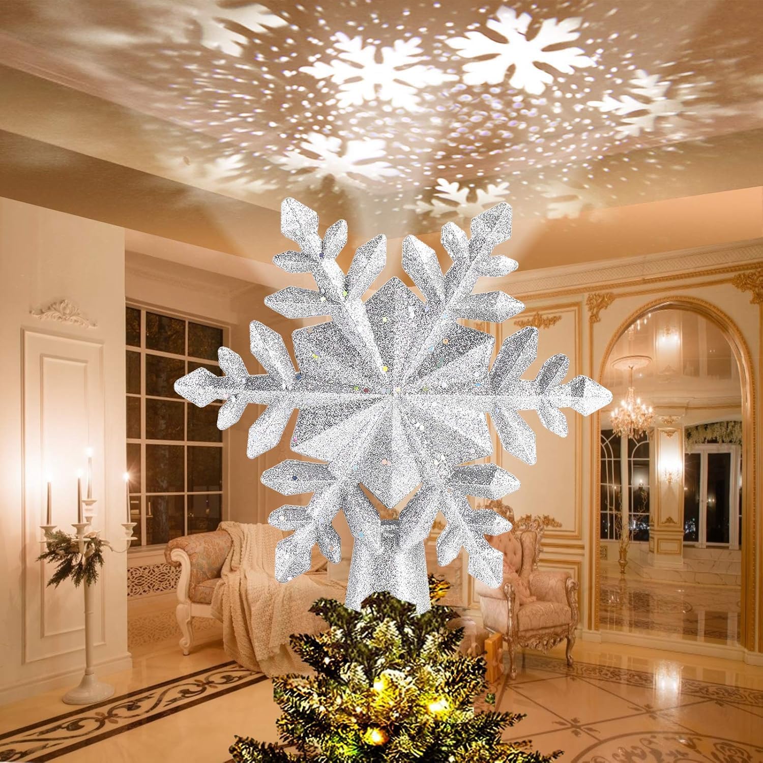 Proiettore di stelle rotante 3D per albero di Natale, illuminazione a ...