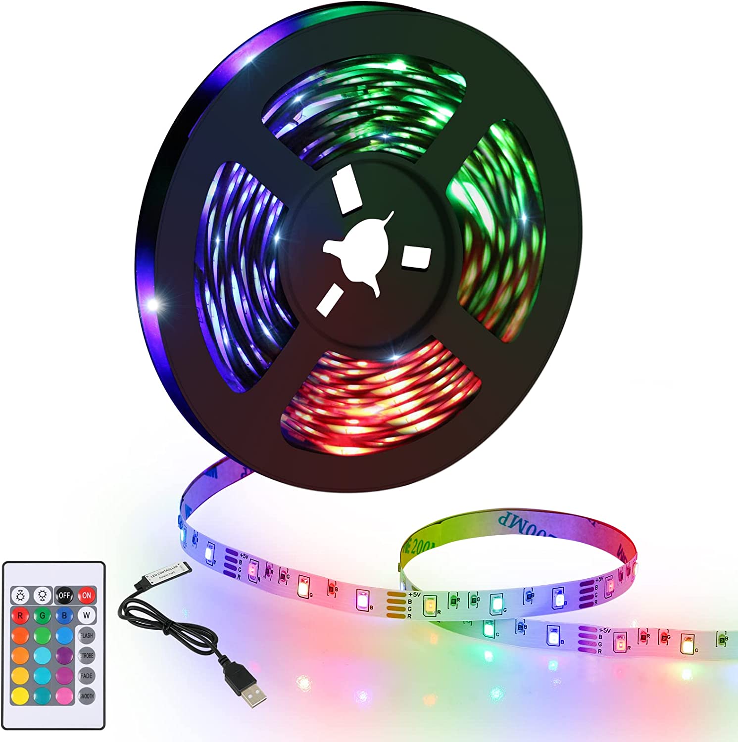 GOECO Ruban LED 5M, LED chambre RGB Lumineuse Flexible, Bande LED ...