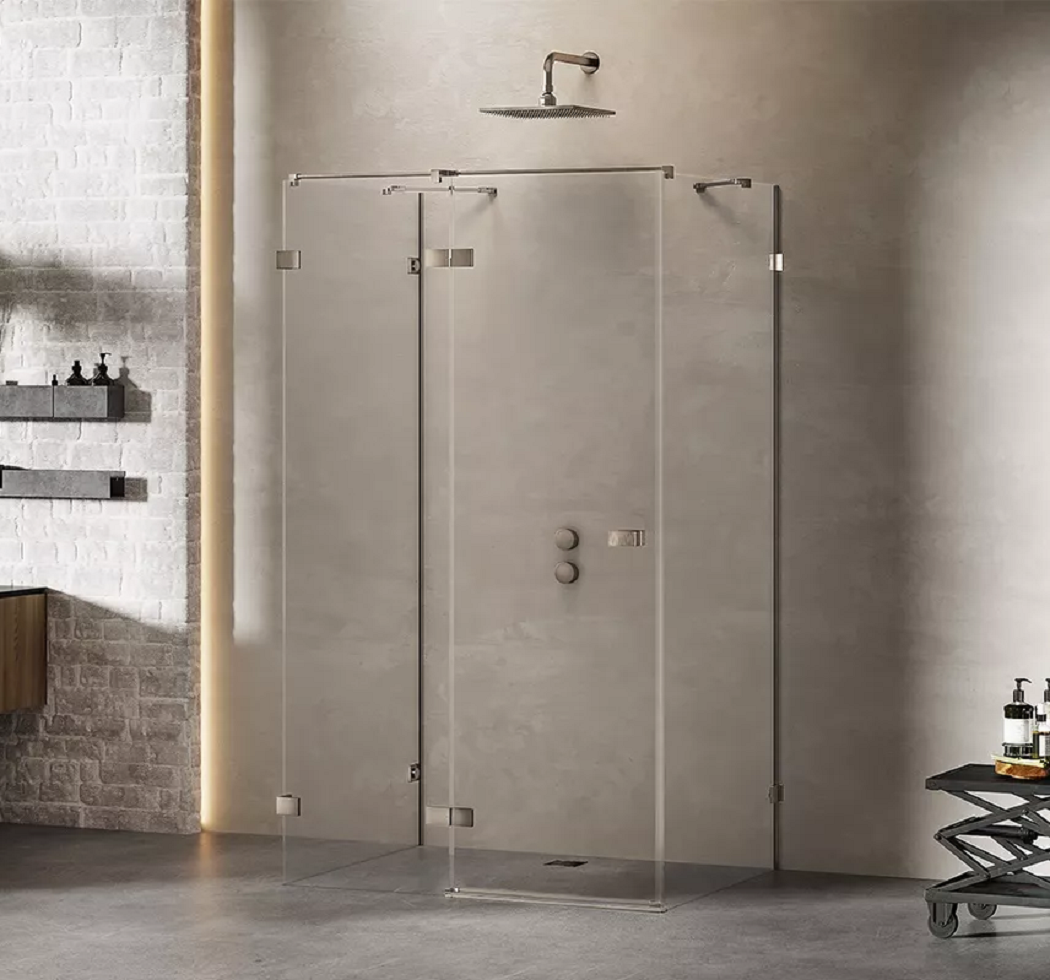 Cabine de douche gauche 100x110 pivotante CARAIBES GUNMETAL BRUSHED ...