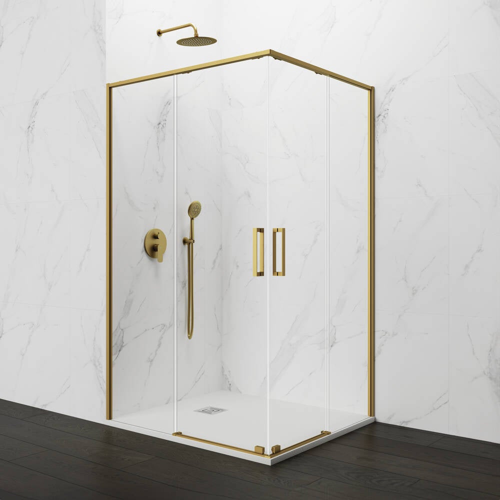 Mampara Twenty Angular Transparente Oro 80X80 | Leroy Merlin