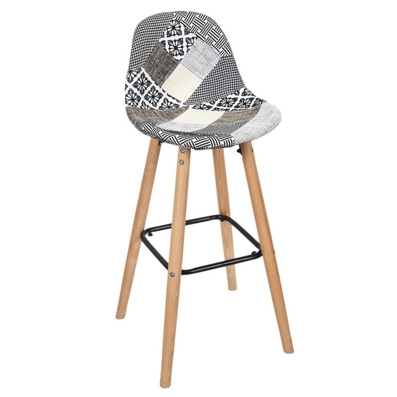 Tabouret de bar patchwork gris pieds bois | Leroy Merlin