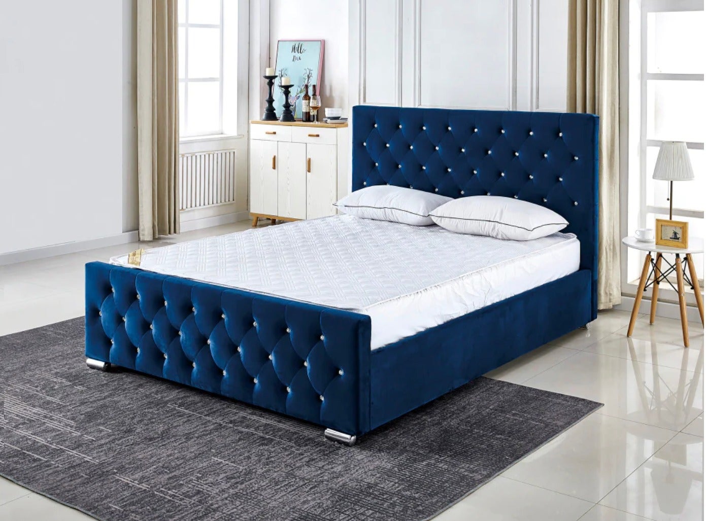 Lit capitonné velours avec boutons scintillants incrustés Luxia-Couleur ...