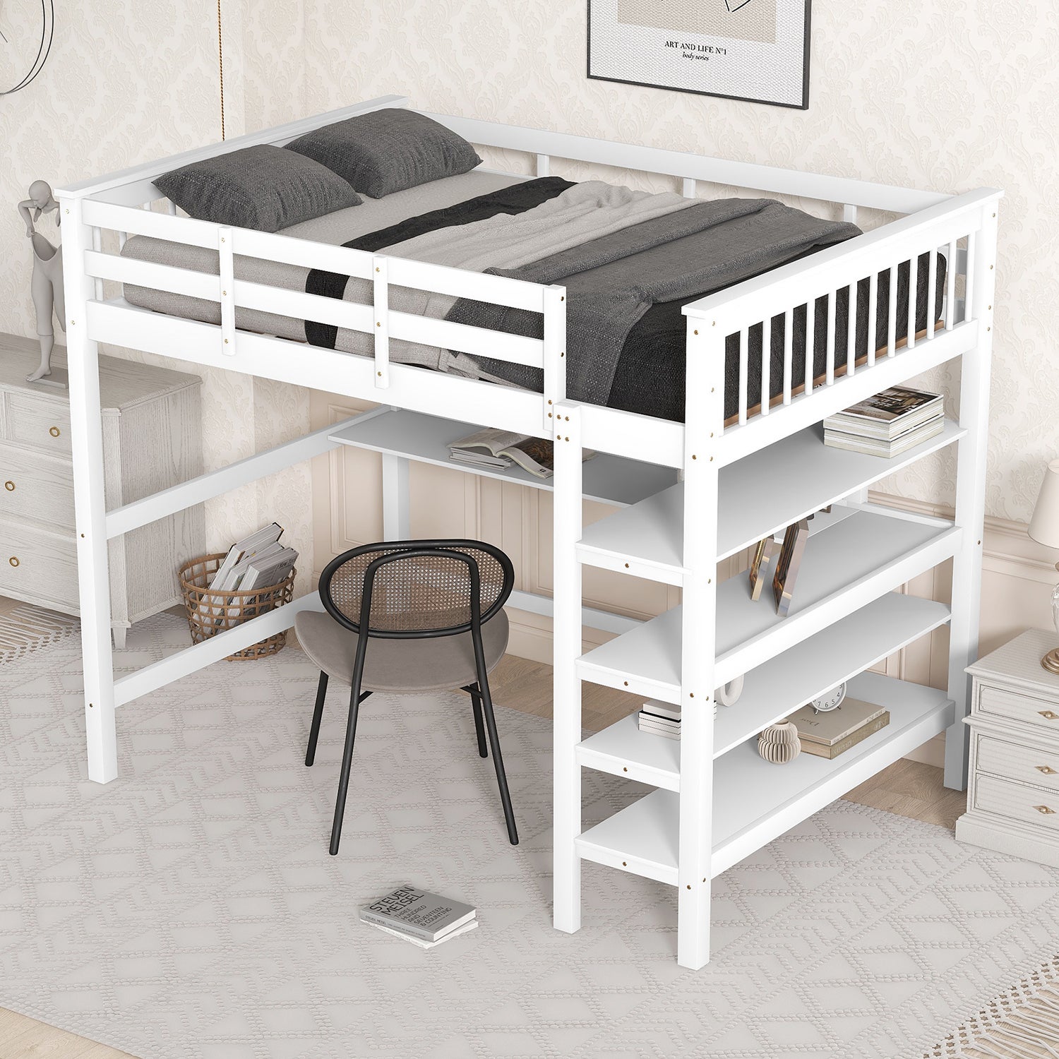 Lit cabane Lit enfant avec compartiment de rangement et bureau sous le ...