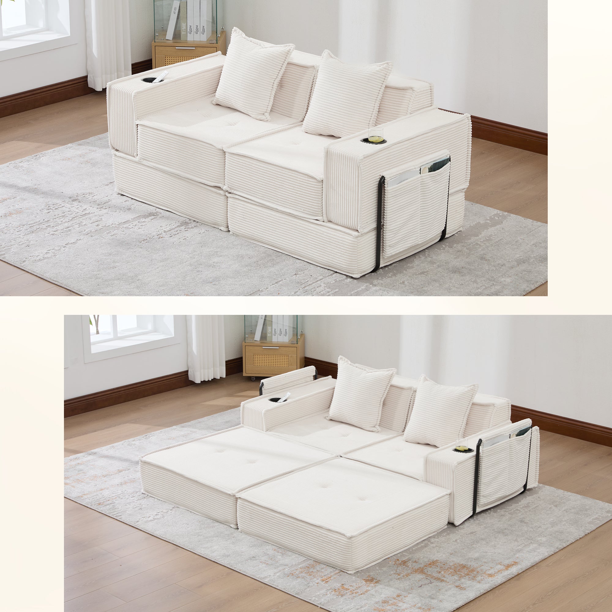Sofá convertible de tela de pana color beige (162x78x66cm) | Leroy Merlin