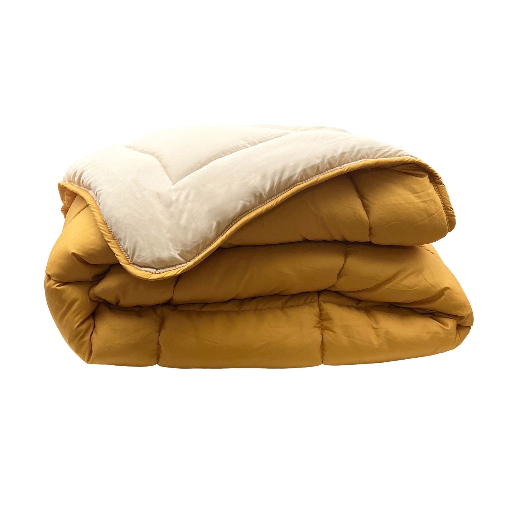 Couette chaude double face - Jaune Ocre - 200x200 cm - 100% POLYESTER ...