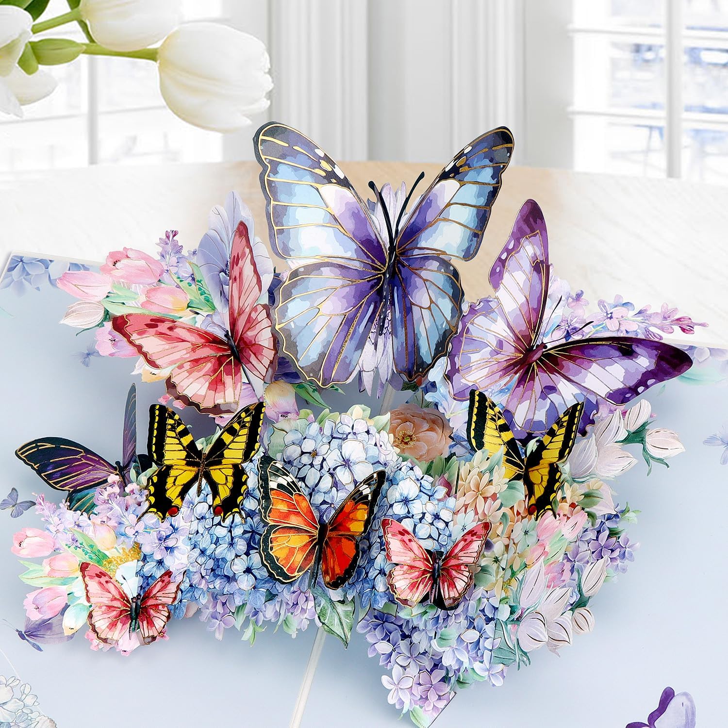 Carte Papillon Pop-Up Fleurs avec Papillons,Carte cadeau 3D pour un ...