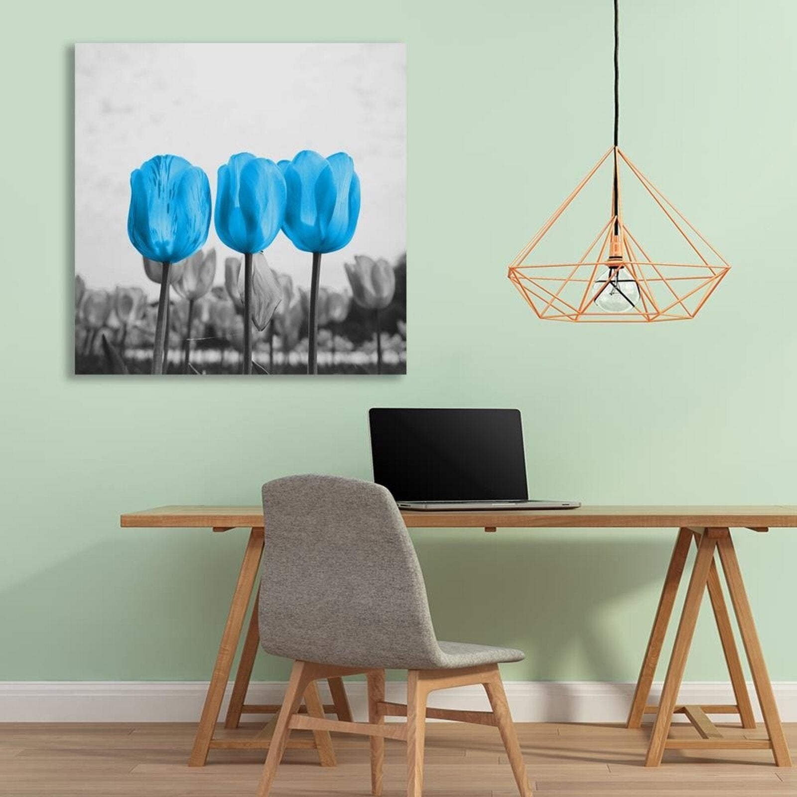 Tableau bois tulipes bleues - 60 x 60 cm | Leroy Merlin