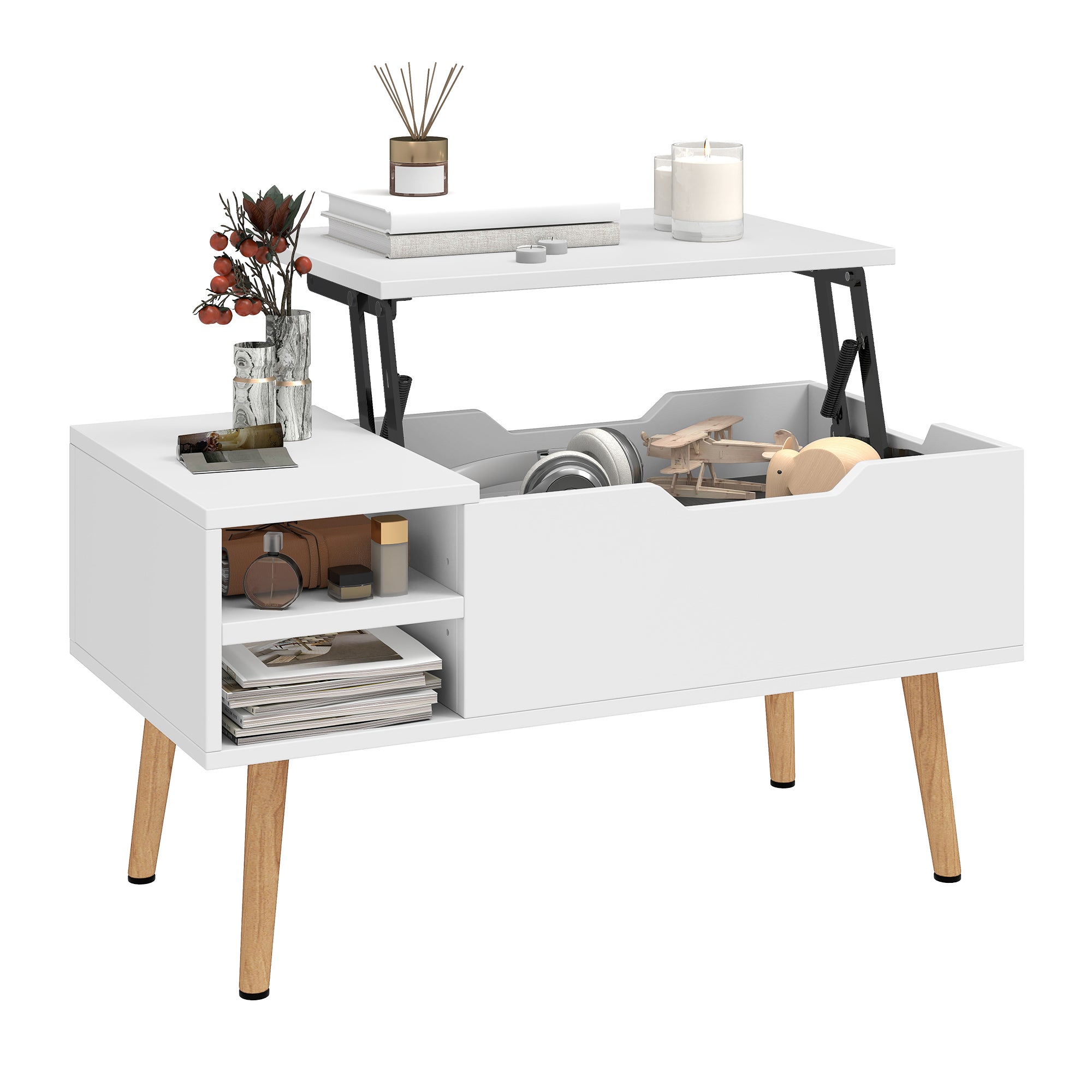 Mesa de centro elevable Balconera con compartimento oculto y estante de ...