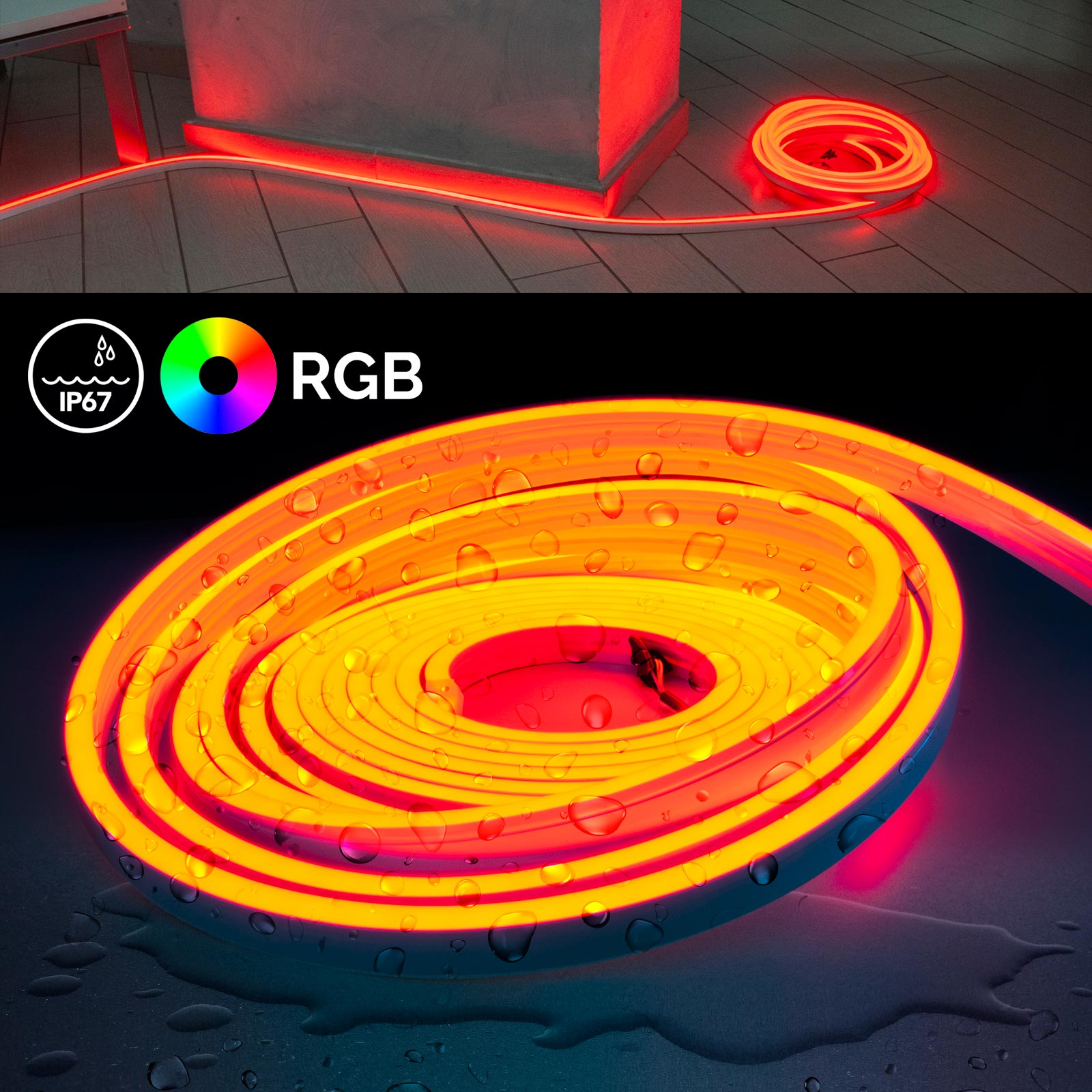 Bande LED flexible néon IP67, éclairage flexible RGB 24V, lumière ...