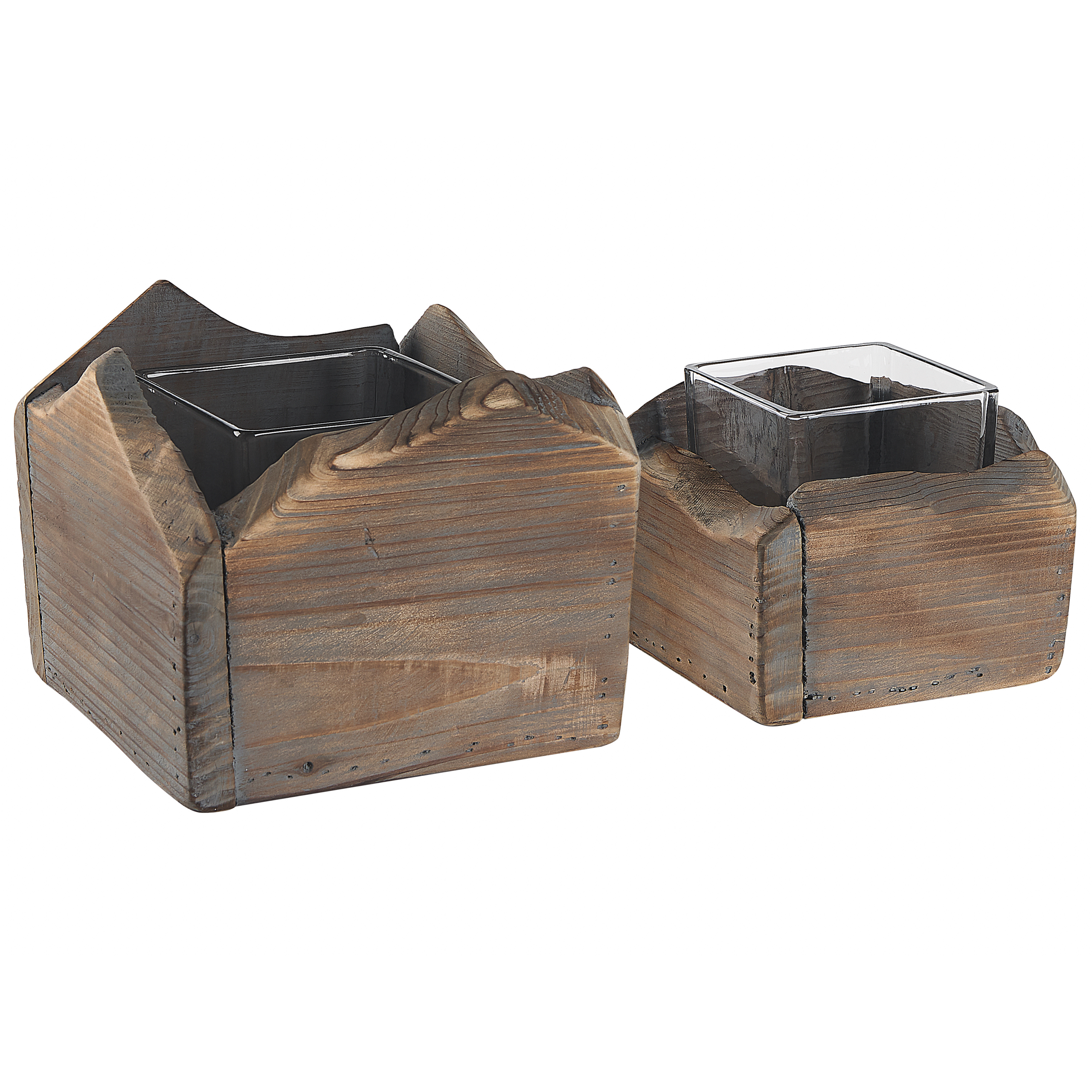 Beliani Conjunto de 2 candeleros PLATEROS Madera 15/12 cm Marrón oscuro ...