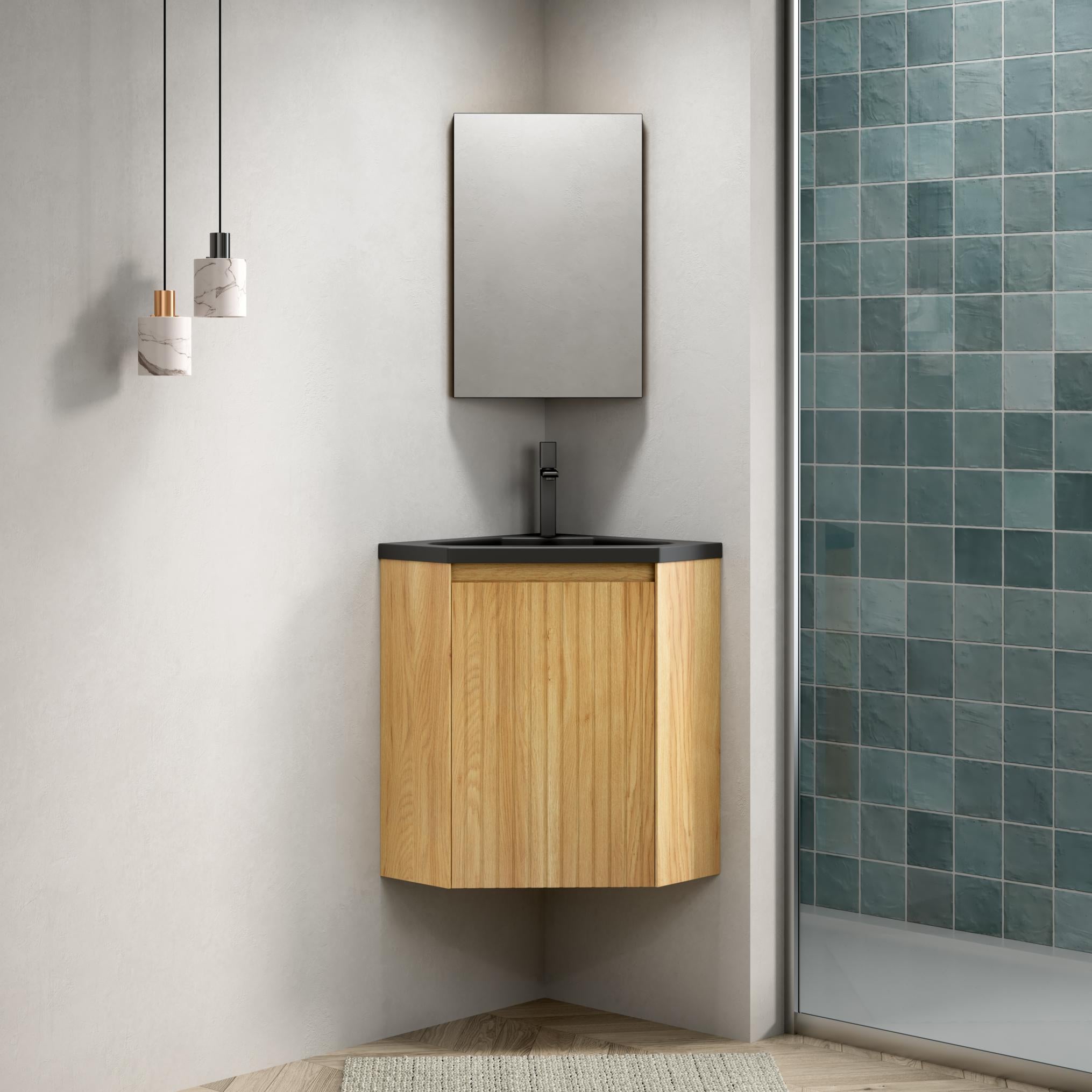 Meuble de Salle de Bain 38 cm avec Lavabo Intégré Noir Mat, Design ...