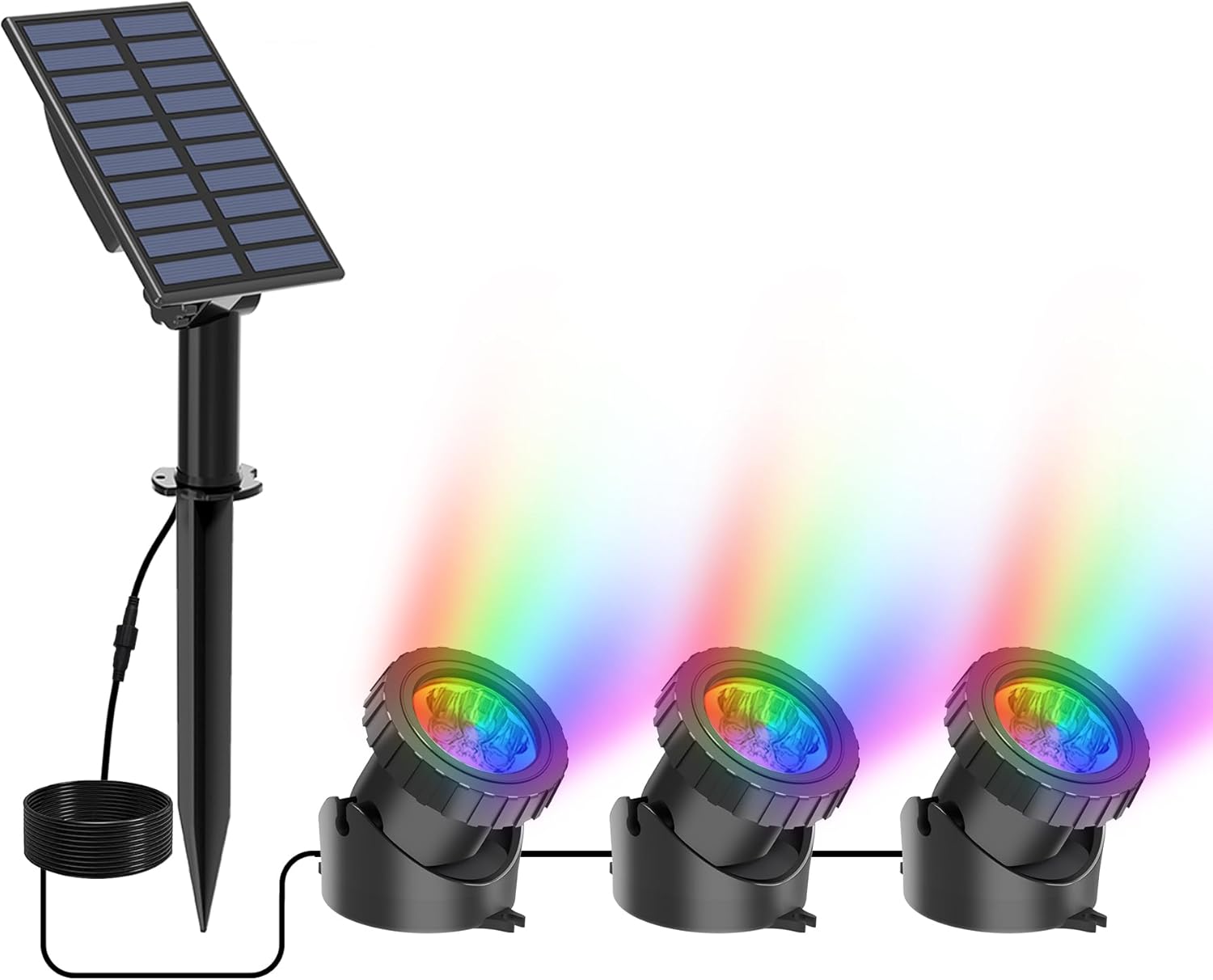 Luces solares subacuáticas, paquete de 3 focos solares, cambio de color RGB, resistencia al agua ...