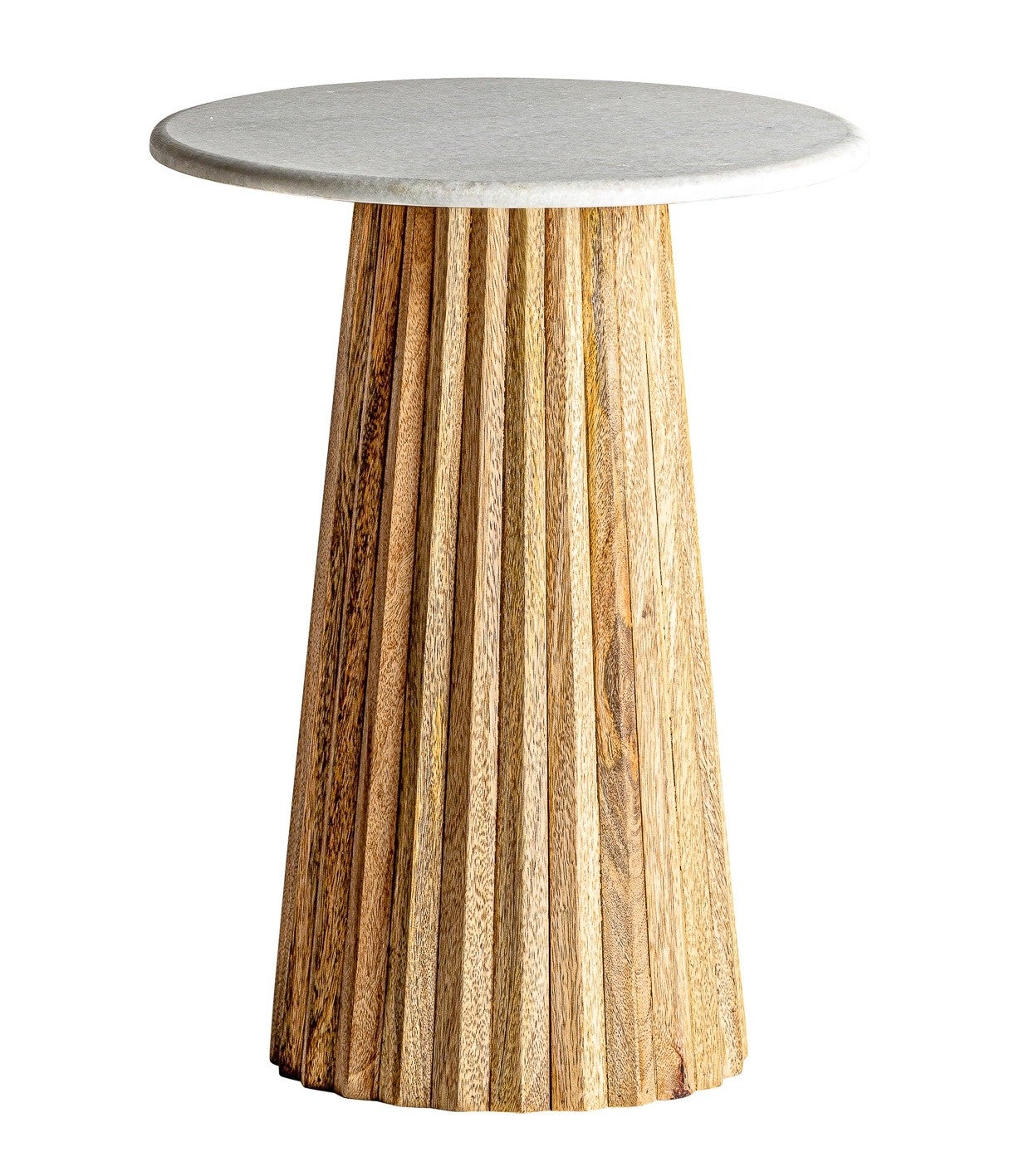 Table d'appoint ronde marbre blanc et pied manguier massif Lial D 45cm ...