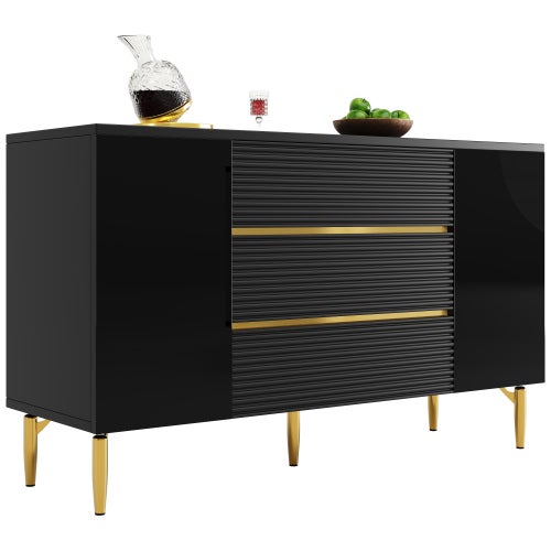 Commode à tiroirs 120x40x73 cm, Buffet noir avec portes à grille et ...