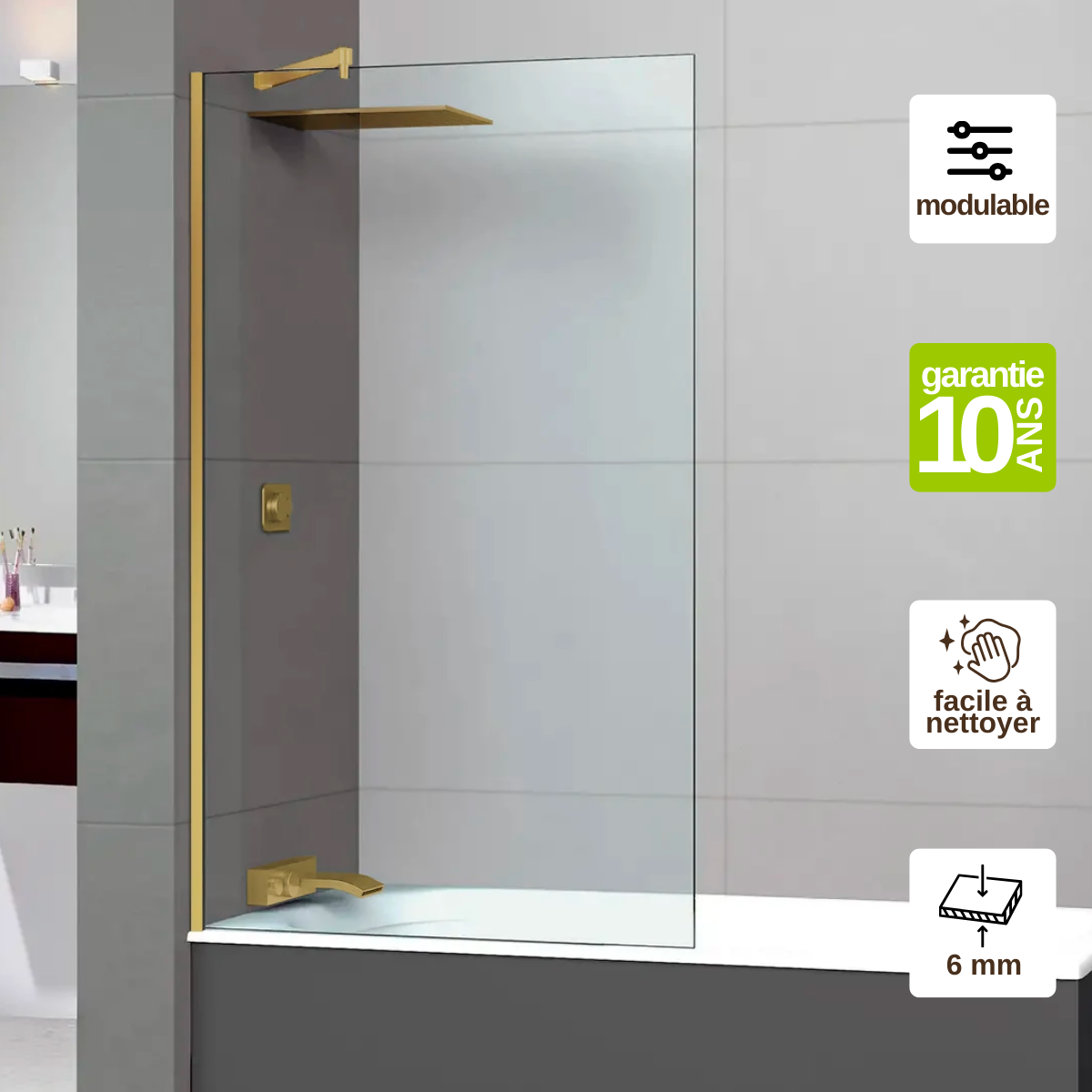 Pare-baignoire Fixe en Verre Trempé 6 mm Transparent Anti-calcaire ...