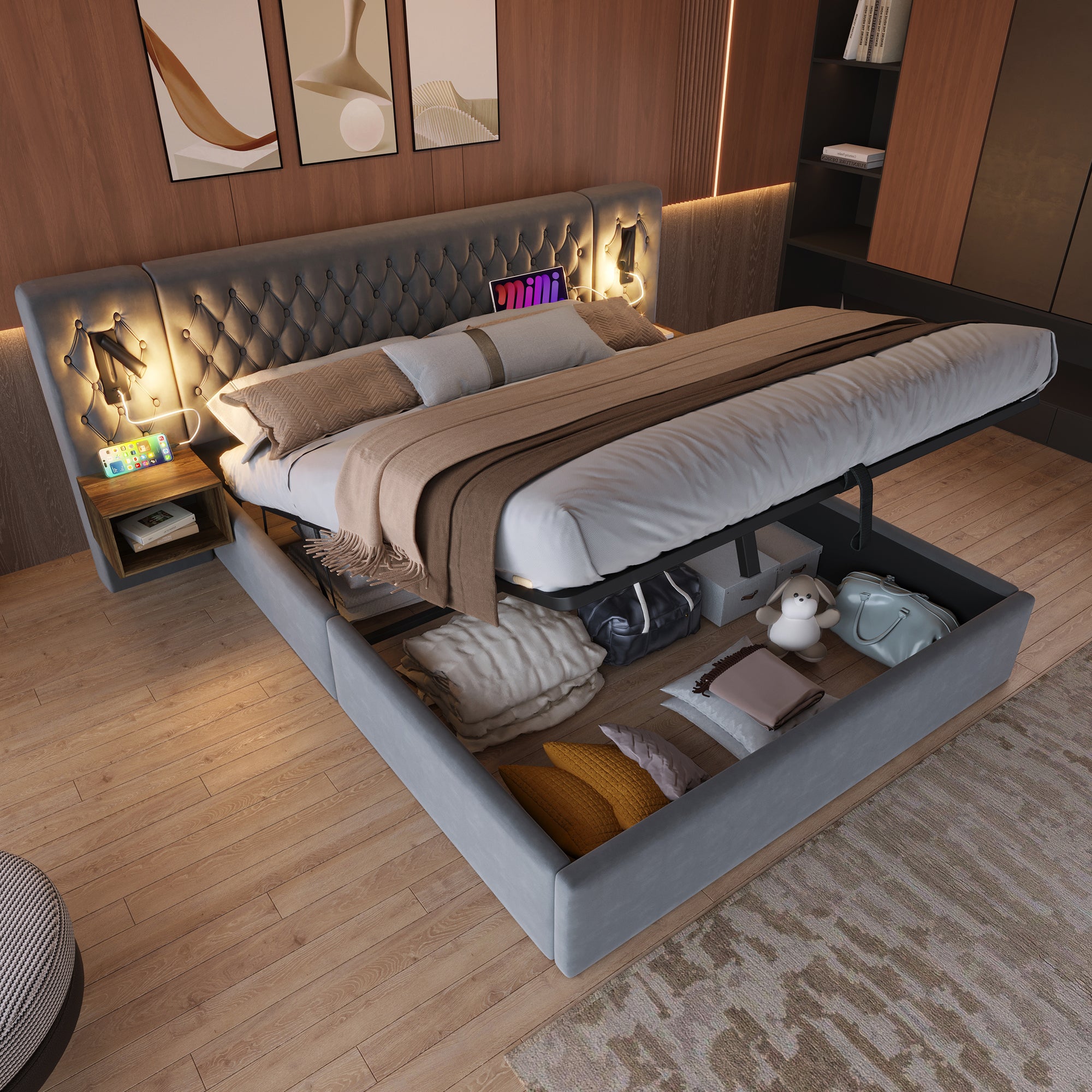 Ensemble de chambre complet avec système de lit, lit rembourré avec ...