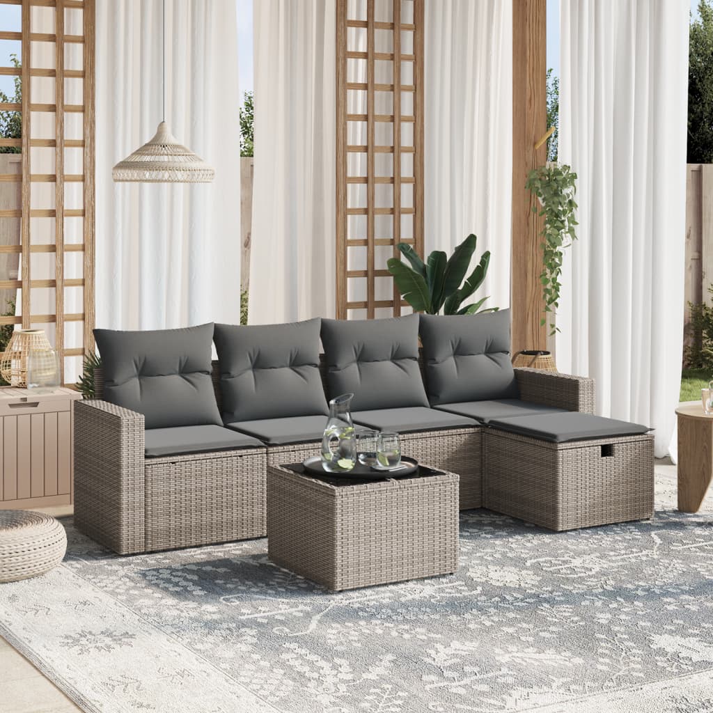 Salon bas de jardin en Rattan synthétique Gris 10 personnes | Leroy Merlin