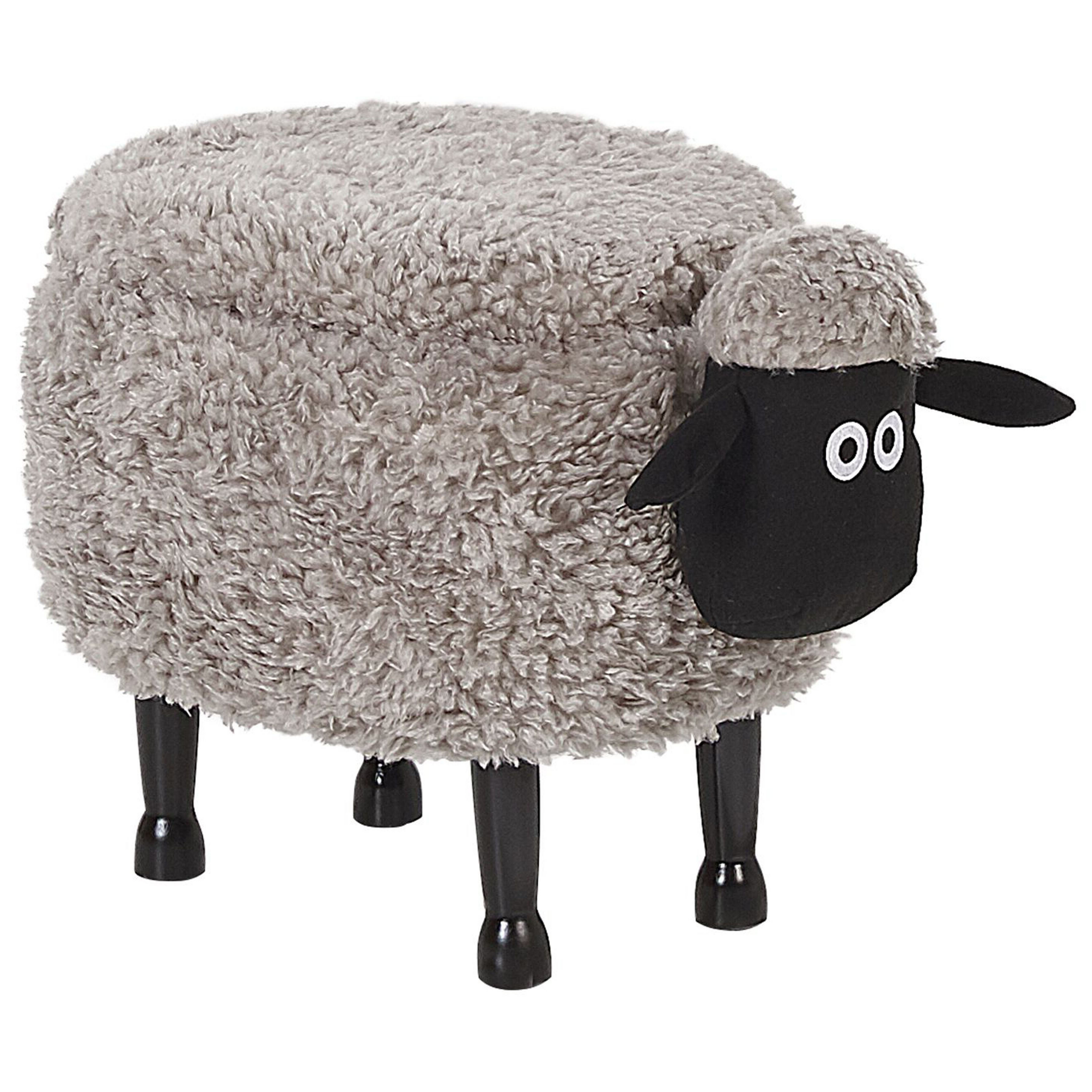 Beliani Reposapiés con almacenaje de tela gris motivo oveja SHEEP ...