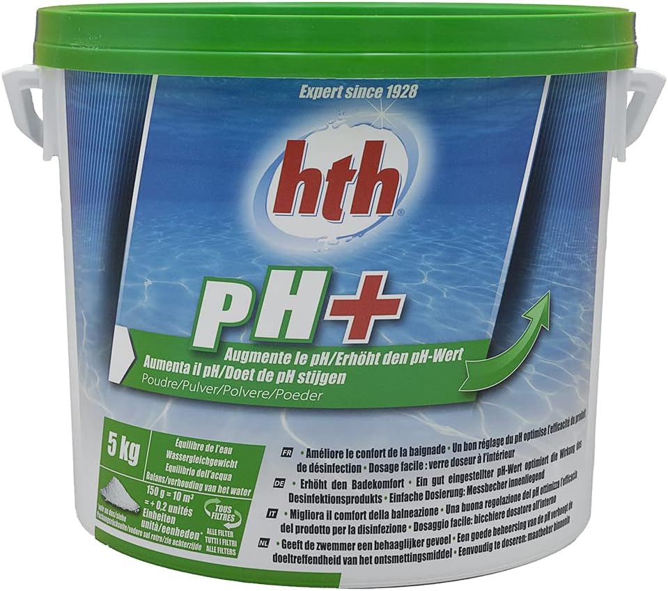 Correcteur de pH en poudre HTH® pH Plus – 5 kg + 12 tests de piscine ...