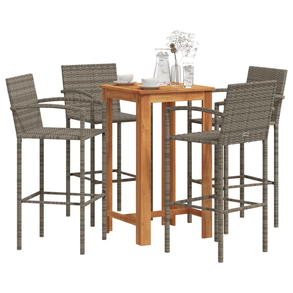 Ensemble de bar de jardin 5 pcs gris bois massif acacia rotin | Leroy ...