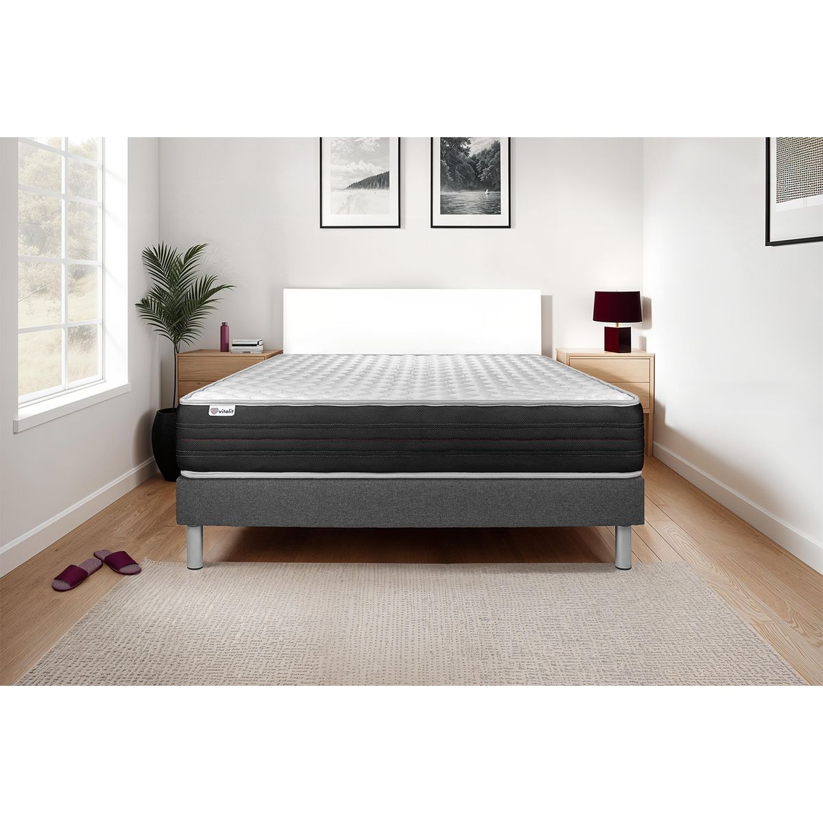 Conjunto VITAL MEMO ONE 90 x 200 cm somier Kit gris | Leroy Merlin