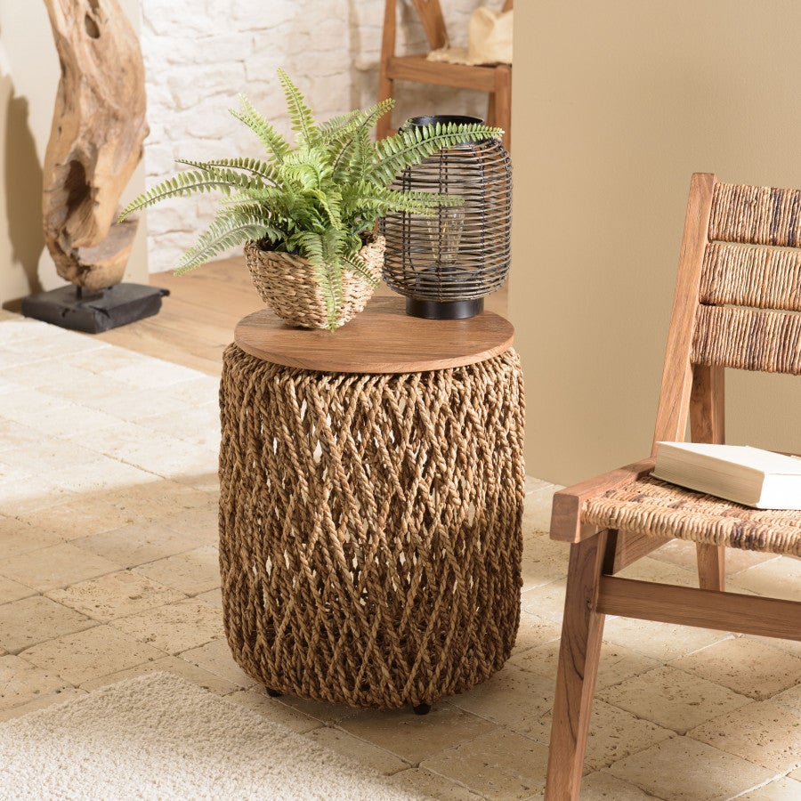 ALIDA - Table d'appoint ronde 40x40cm en tissage de fibre de cocotier ...