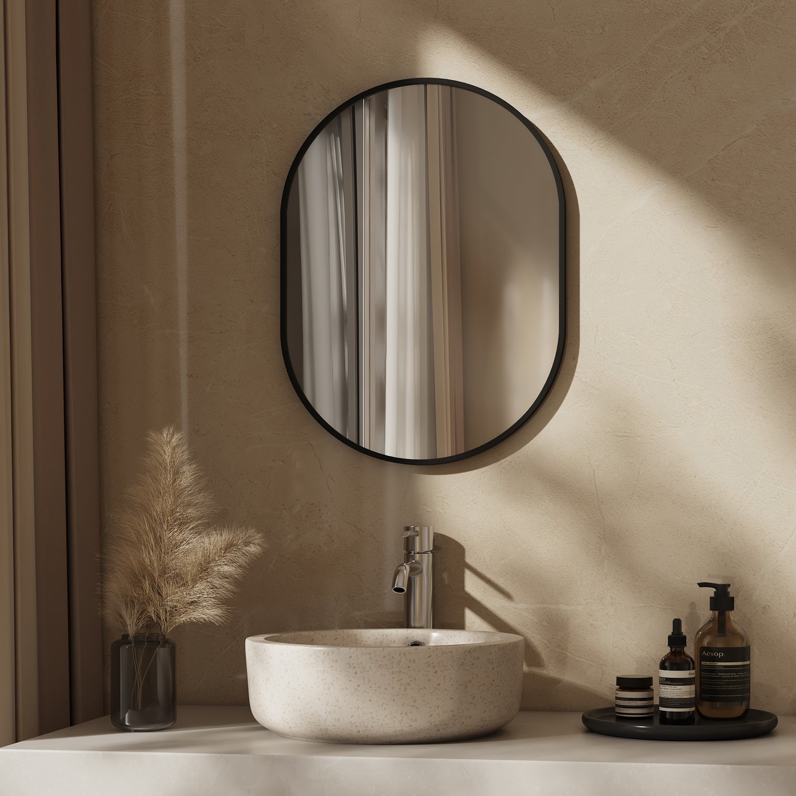 EMKE Espejo de pared 60 × 100 cm Espejo ovalado con marco negro, Espejo ...