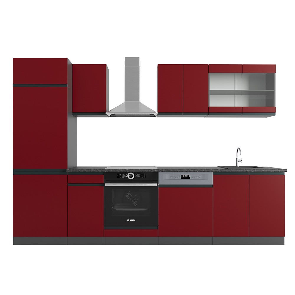 Vicco Cuisine R-Line, Rouge/Anthracite, 300cm J-Shape, PT Anthracite ...