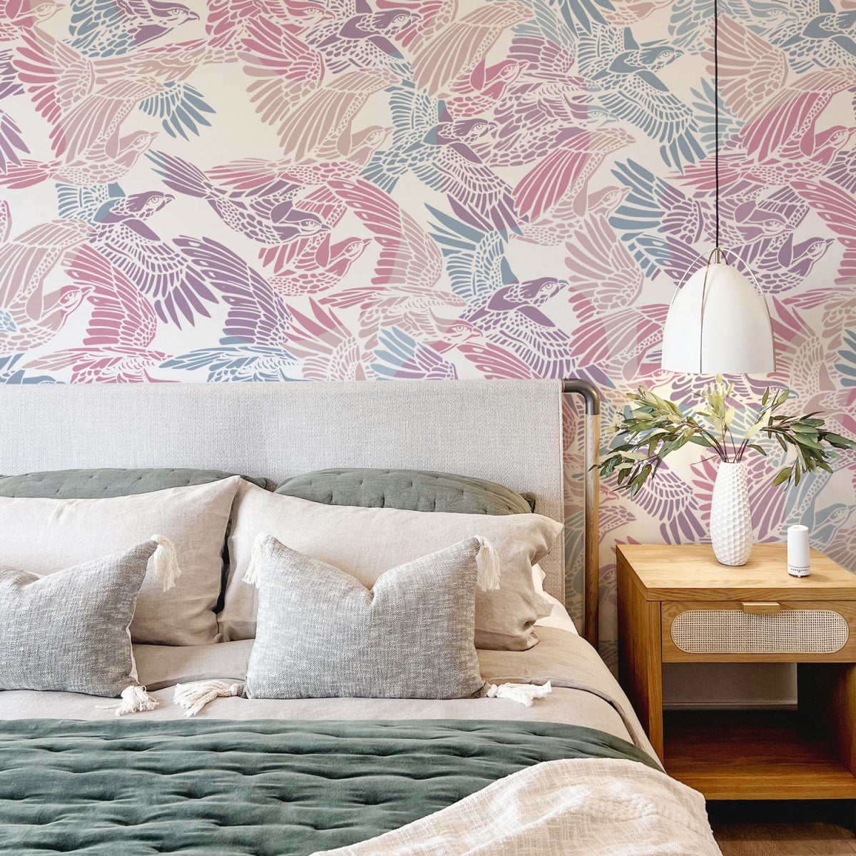 Papel pintado panorámico con una bandada de pájaros, Malva 450 x 250cm ...