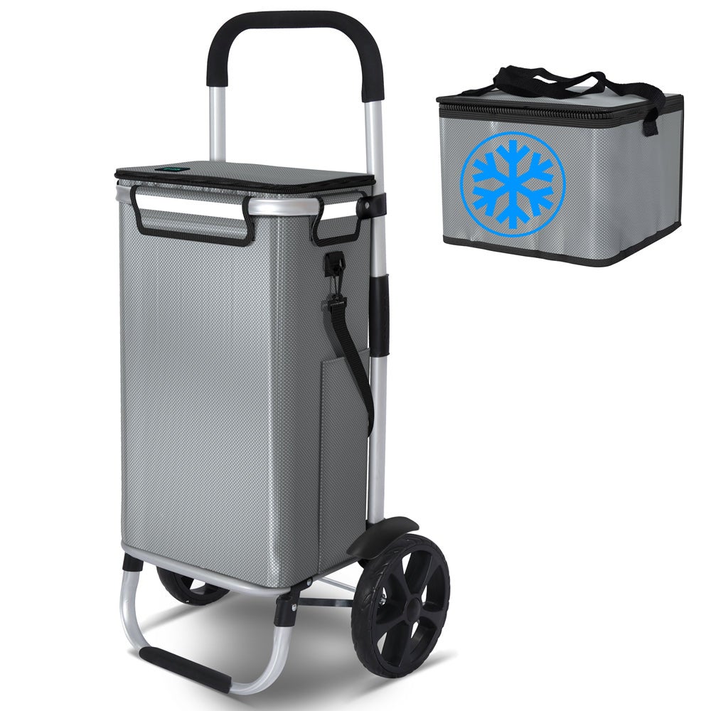 Chariot de course pliable aluminium 2 roues avec sac isotherme gris ...