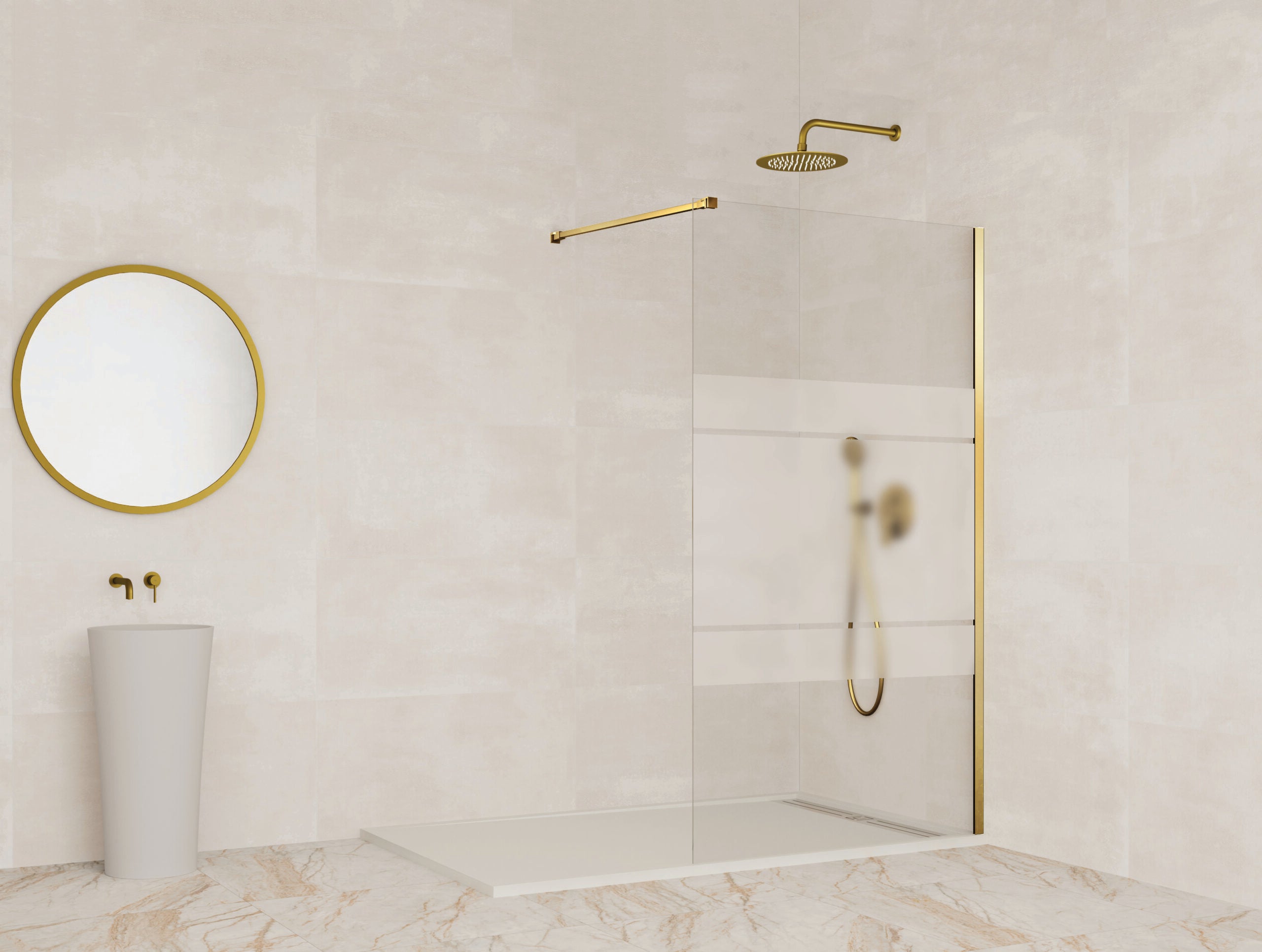 Paroi fixe de douche SCREEN Doré Décoré 66,5-68 cm (Comprend bras de ...