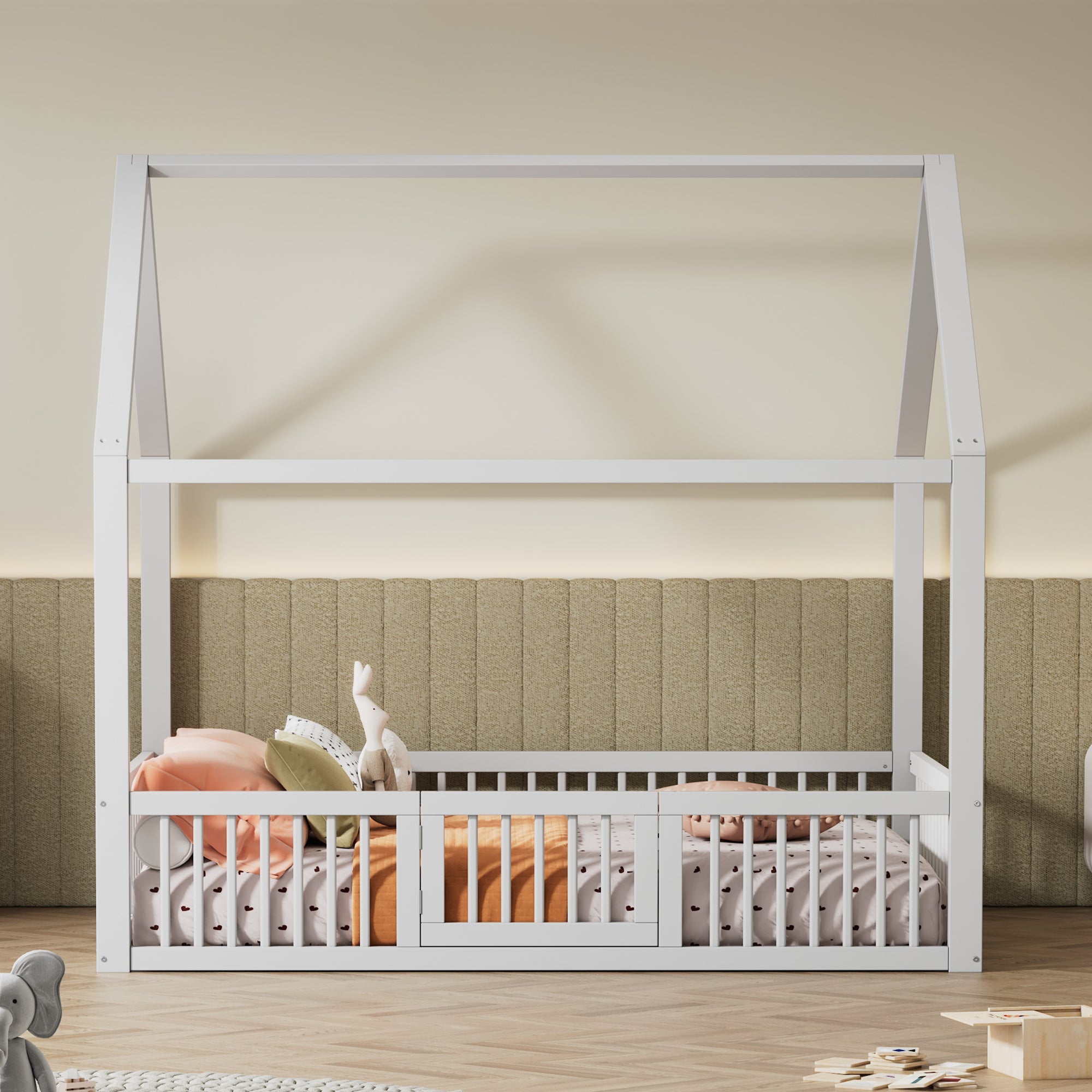 Lit maison 140x200 en bois massif avec porte - Blanc | Leroy Merlin