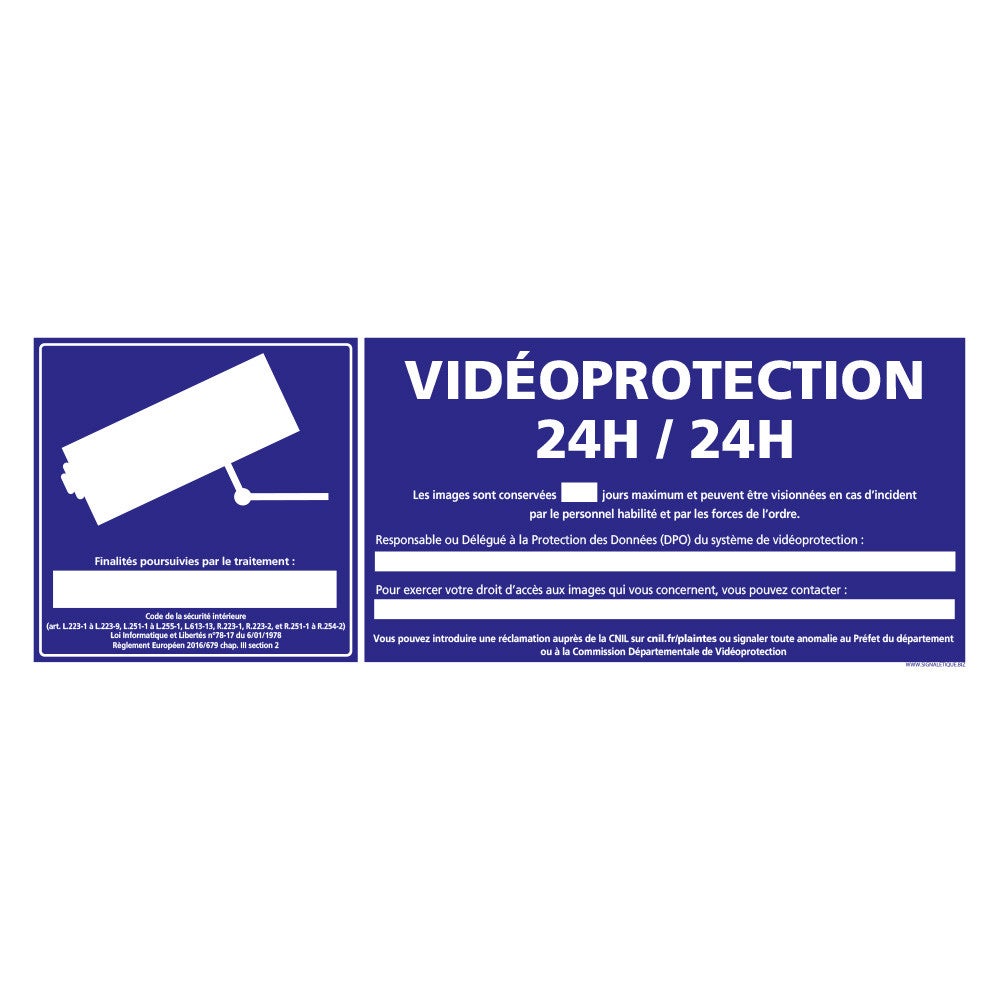 PANNEAU VIDEO PROTECTION 24H/24H (G1182) 350 x 125 mm Matière Aluminium ...