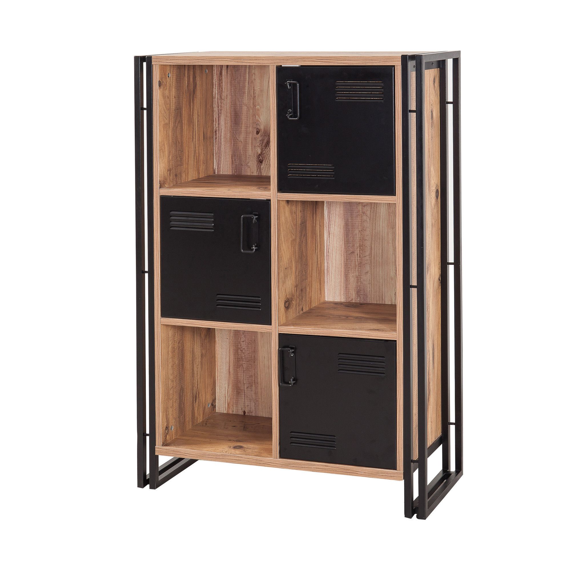 Buffet 3 portes et 3 compartiments Broron H127cm Métal Noir et Bois Pin ...