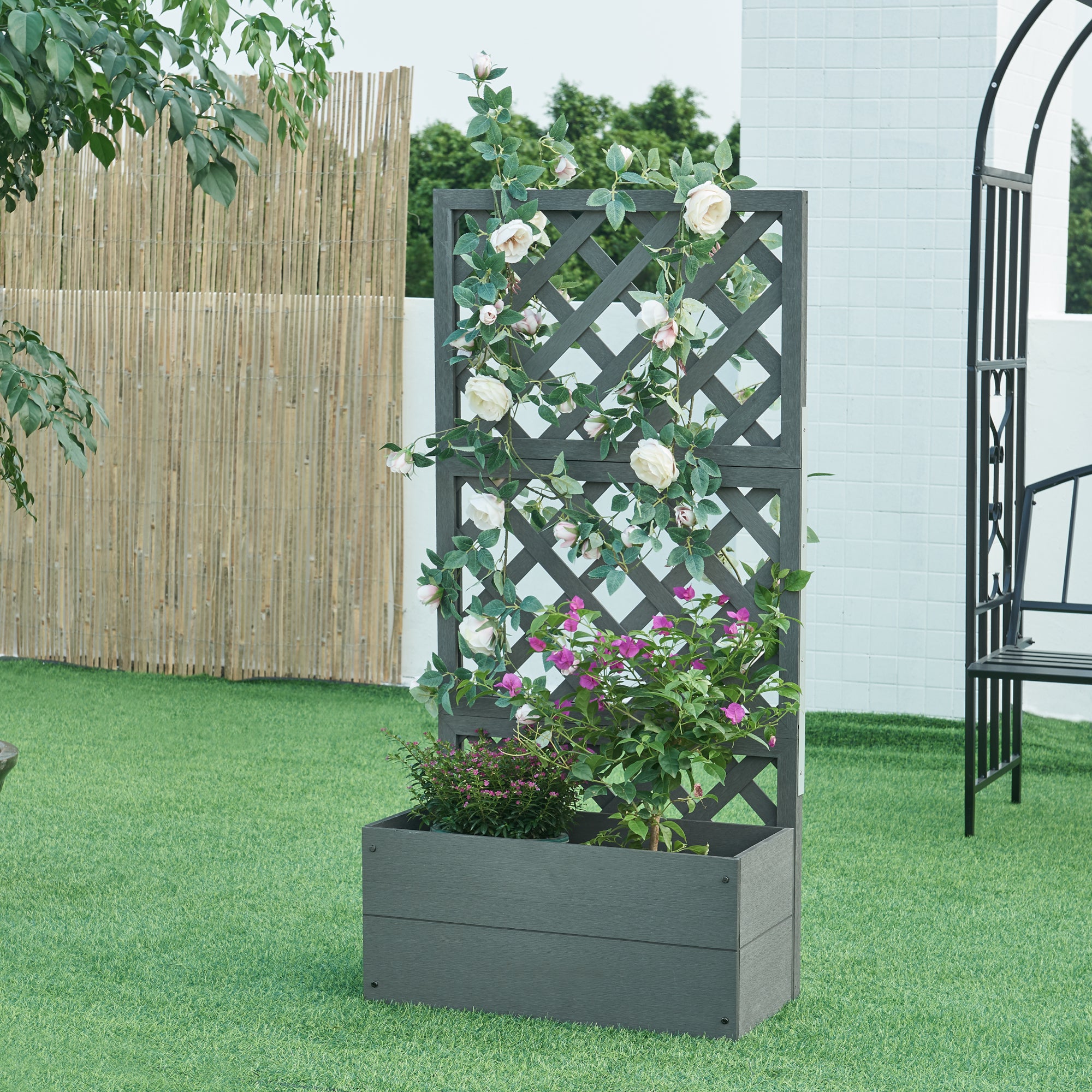 Jardinière avec treillis Amstelveen bois composite 135 x 65 x 30 cm ...