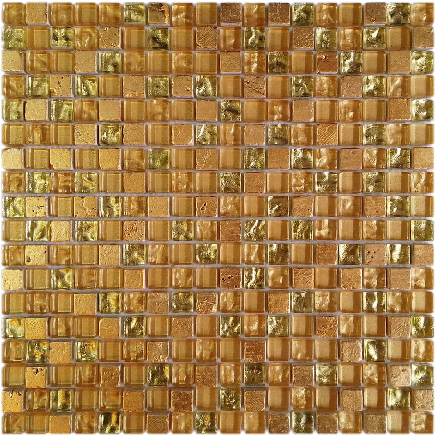 Mosaïque dorée sur pierre mixte et maille de verre pour salle de bain ...