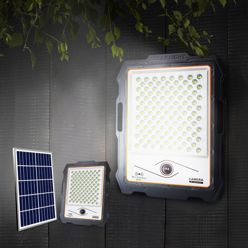 Projecteur LED avec caméra wi-fi 300W panneau solaire 3000 lumen ...