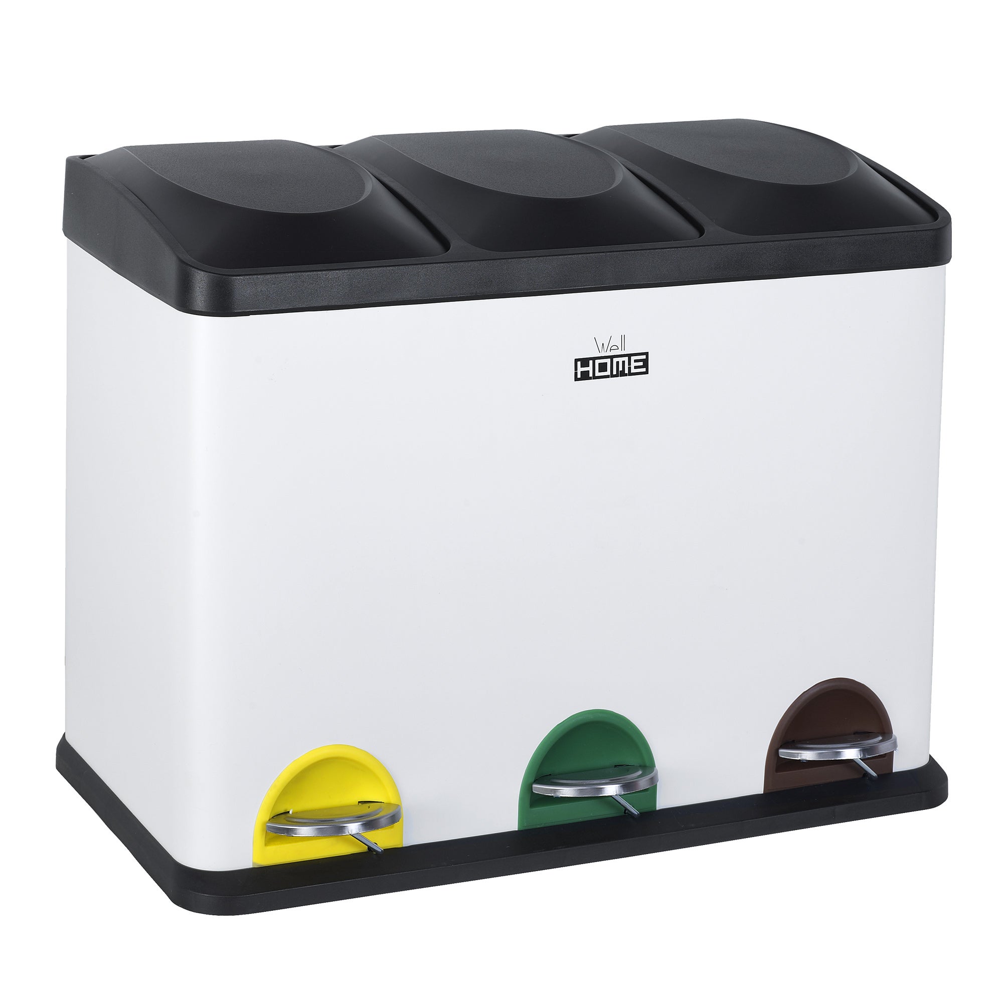 WELLHOME Cubo de reciclaje 45L con pedal de acero - 3 compartimentos ...