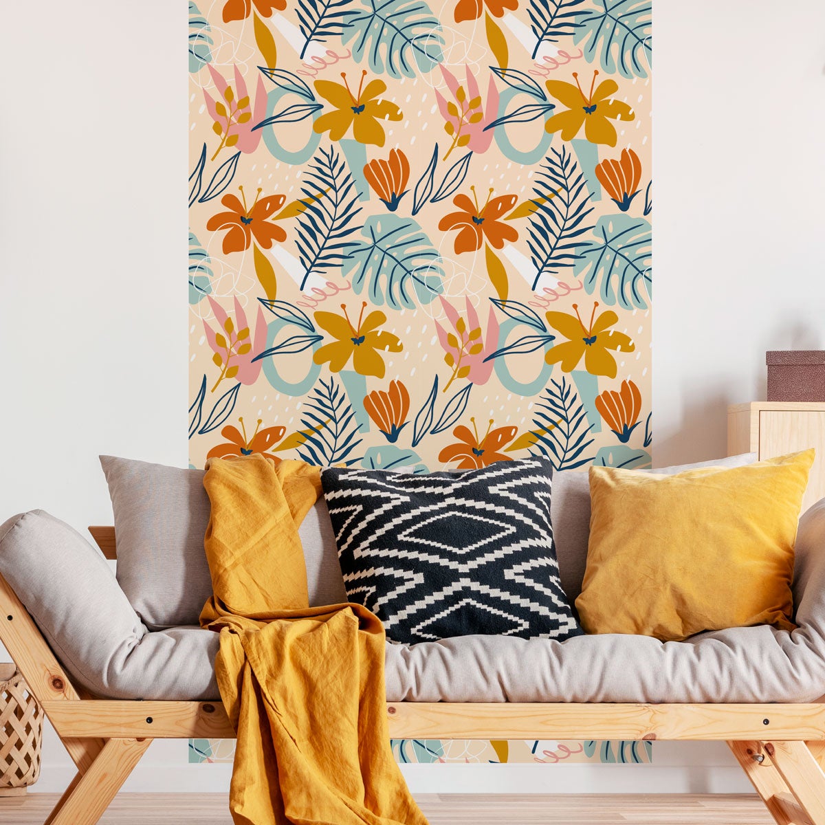 Papier peint intissé pré-encollé - FLEURS ET FEUILLES TROPICALES - 1 ...