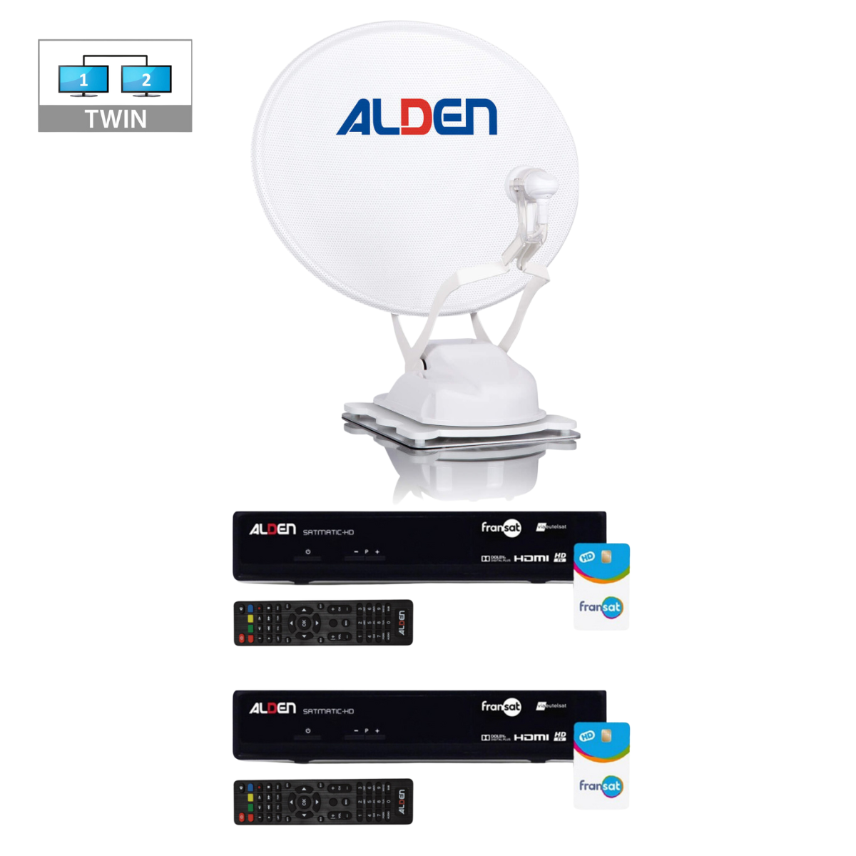 PACK ALDEN Onelight EVO Parabole Auto 60cm + 2 x Décodeurs FRANSAT + LNB Twin | Leroy Merlin