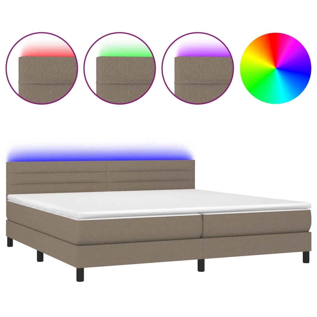 Letto box spring con materasso e luci LED, tessuto grigio talpa ...