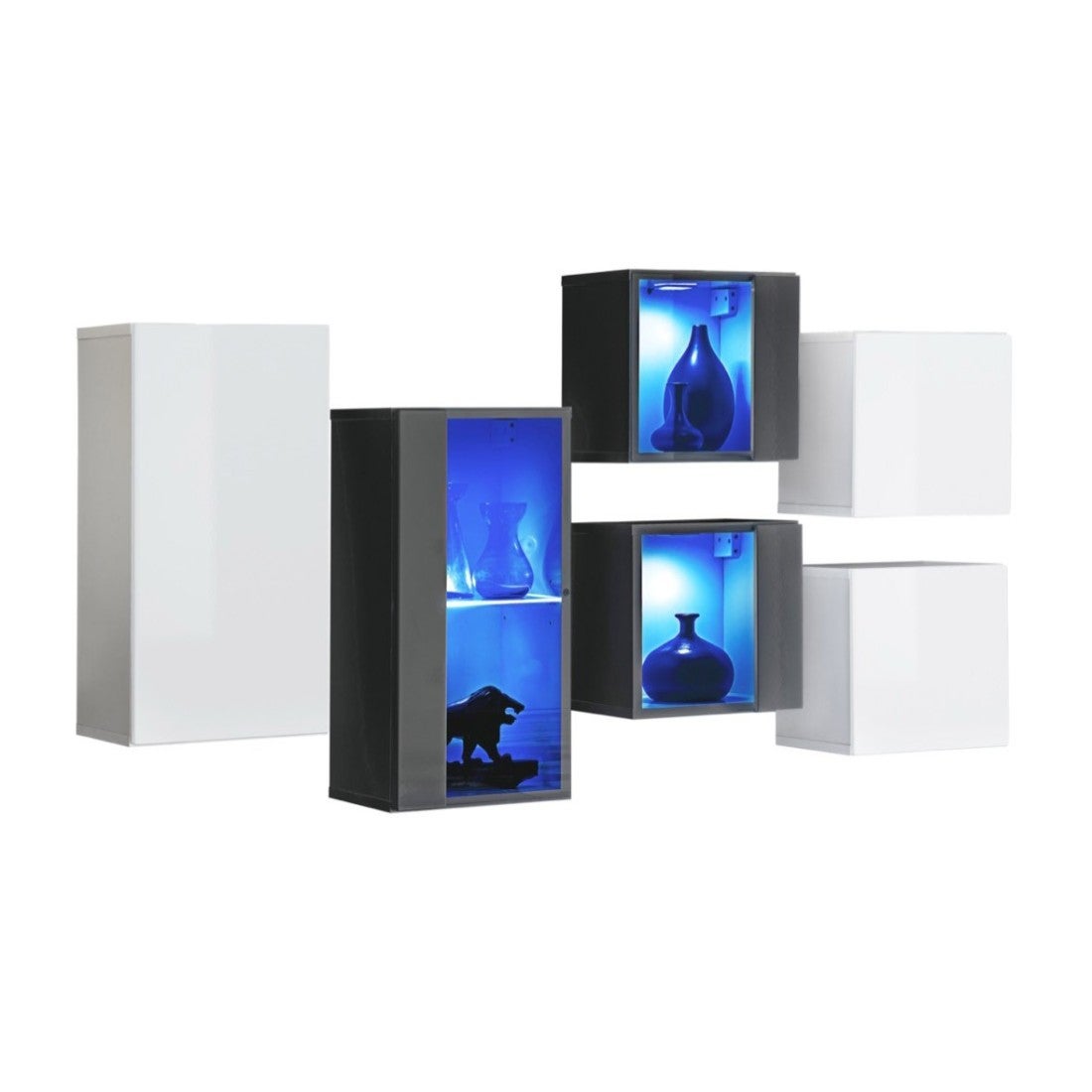 Set di mobili da soggiorno SWITCH SBIV - Bianco e grigio - LED ...