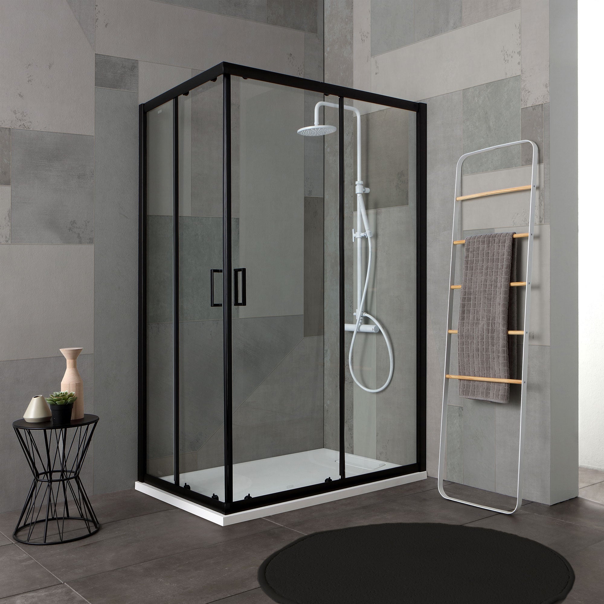 PAROI DOUCHE 80X100 H 190 PROFILE NOIR OPAQUE CRISTAL TRANSPARENT ...