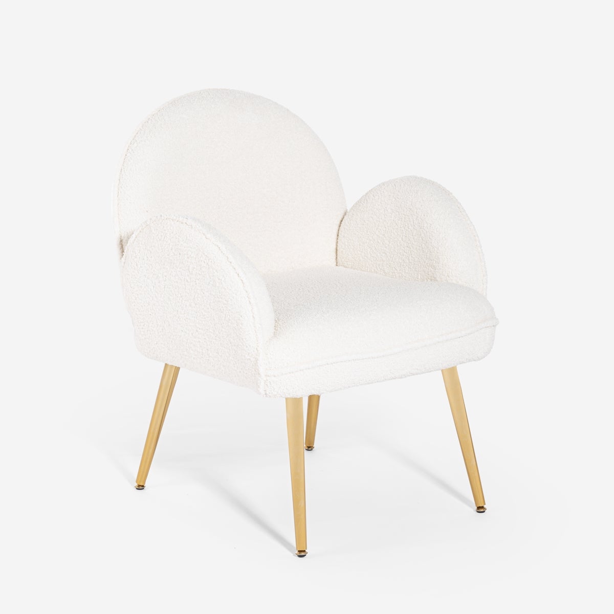 Silla butaca de tela de bouclé blanca y metal dorado para el salón Vivi ...